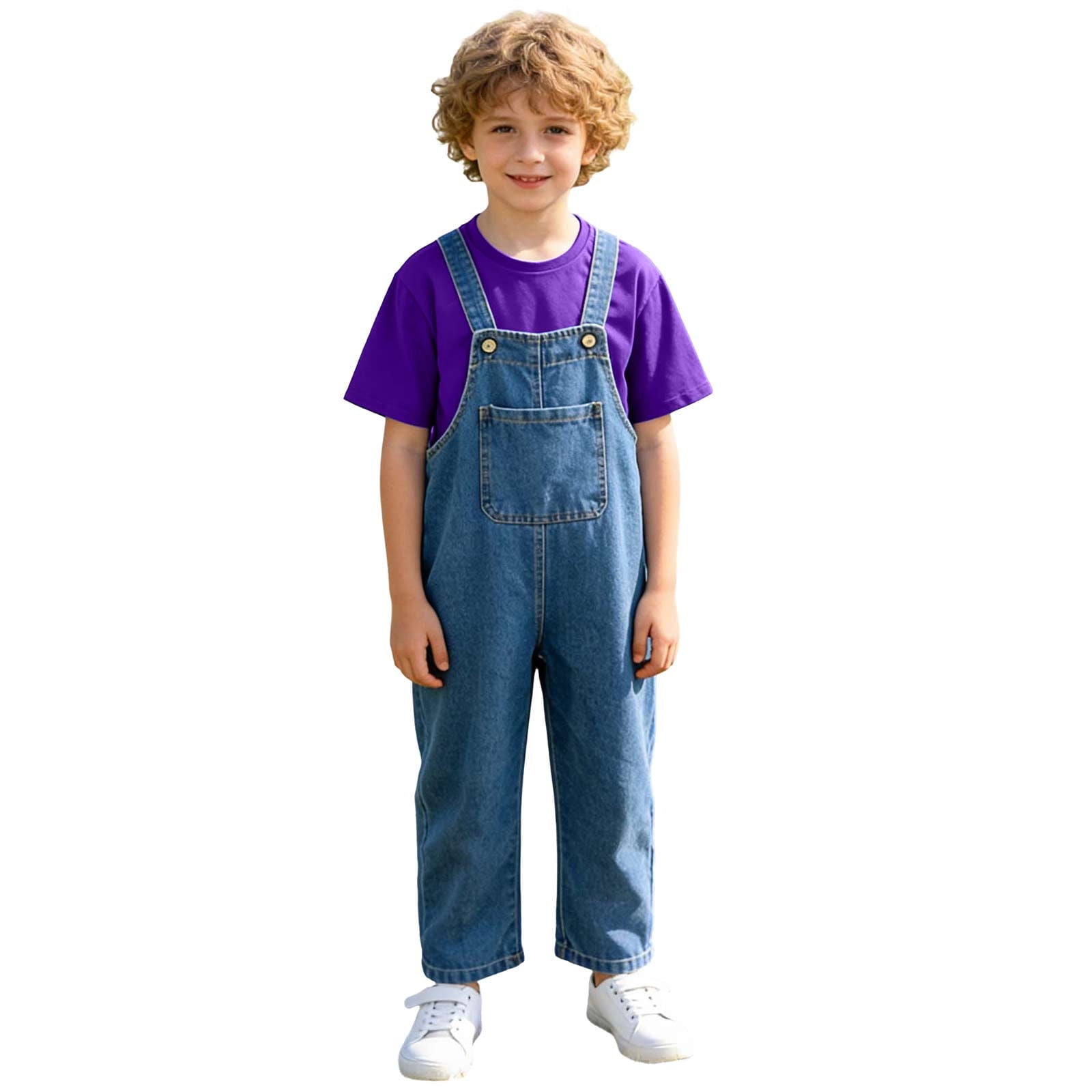 Tween Coveralls Summer Jean Overallswith Purple T-shirt Sleeveless ...