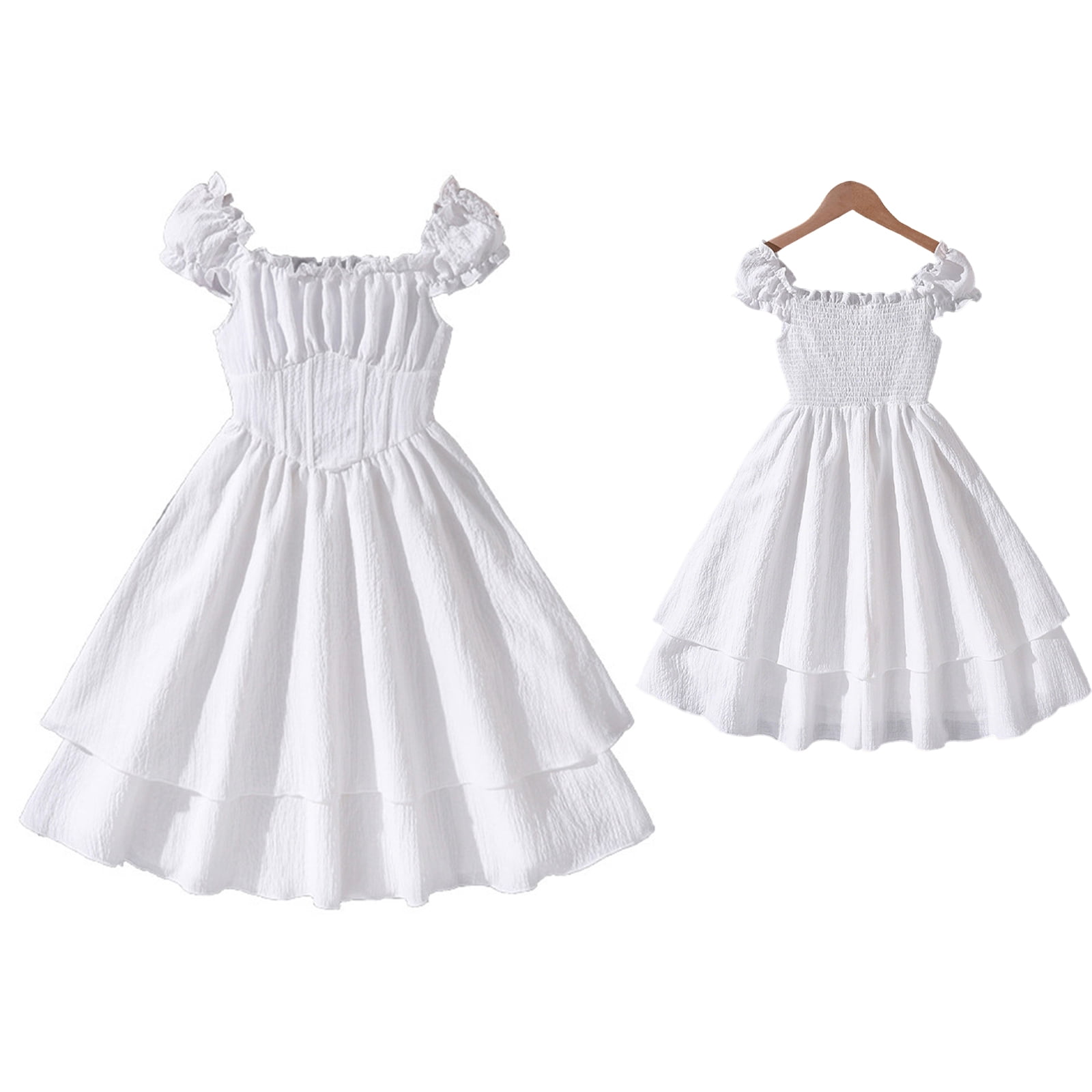 Tween Dresses Ruffle Sleeve Smocked Ruched A Line Girls Flowy Dress ...