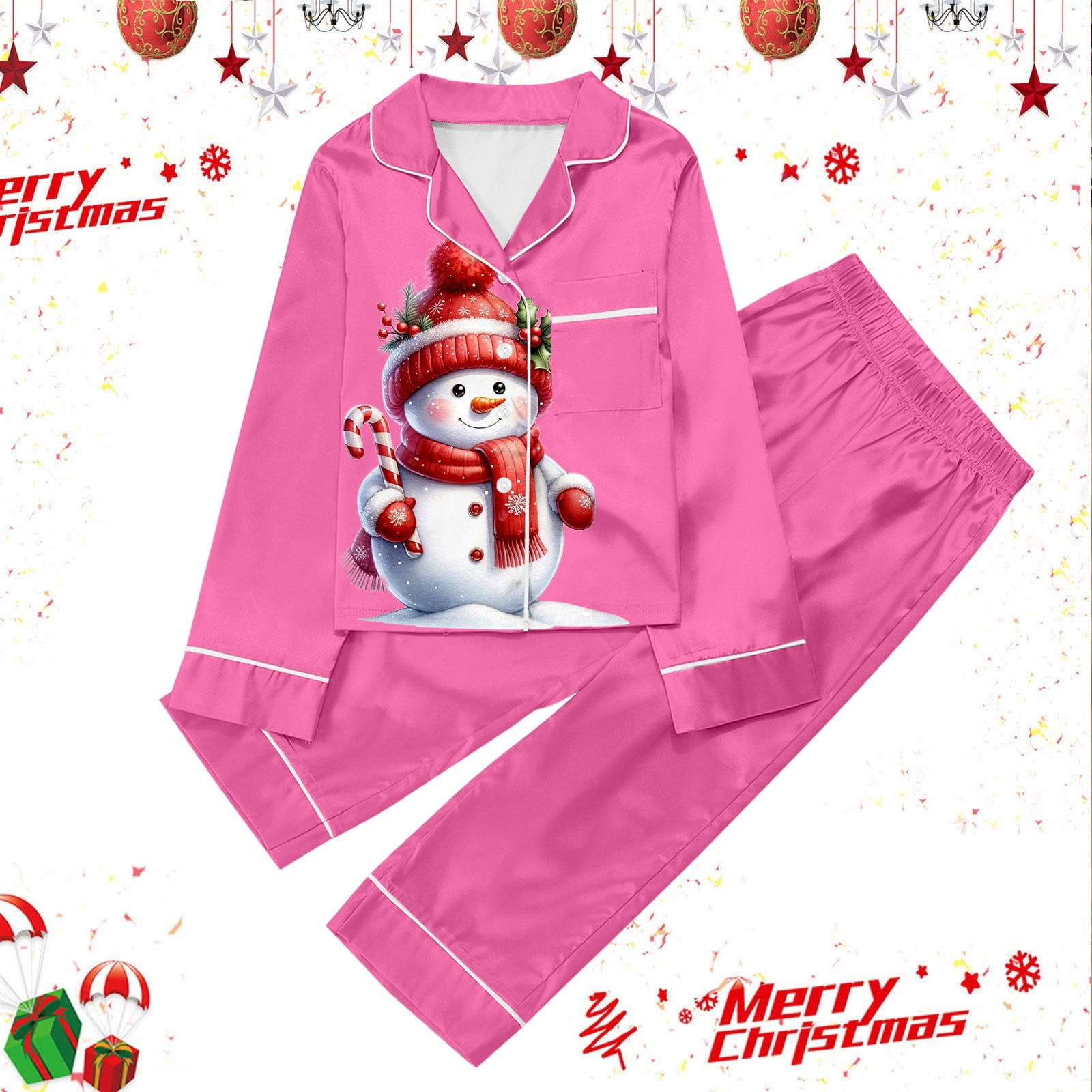 Tween Girl Christmas Pajamas Clear Satin Pajamas For Girls Button-Down ...