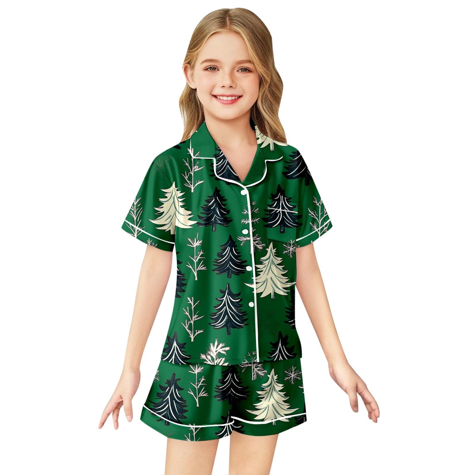 Tween Girl Christmas Pajamas Red Silk Satin Pajamas Set Long Sleeve 2 ...