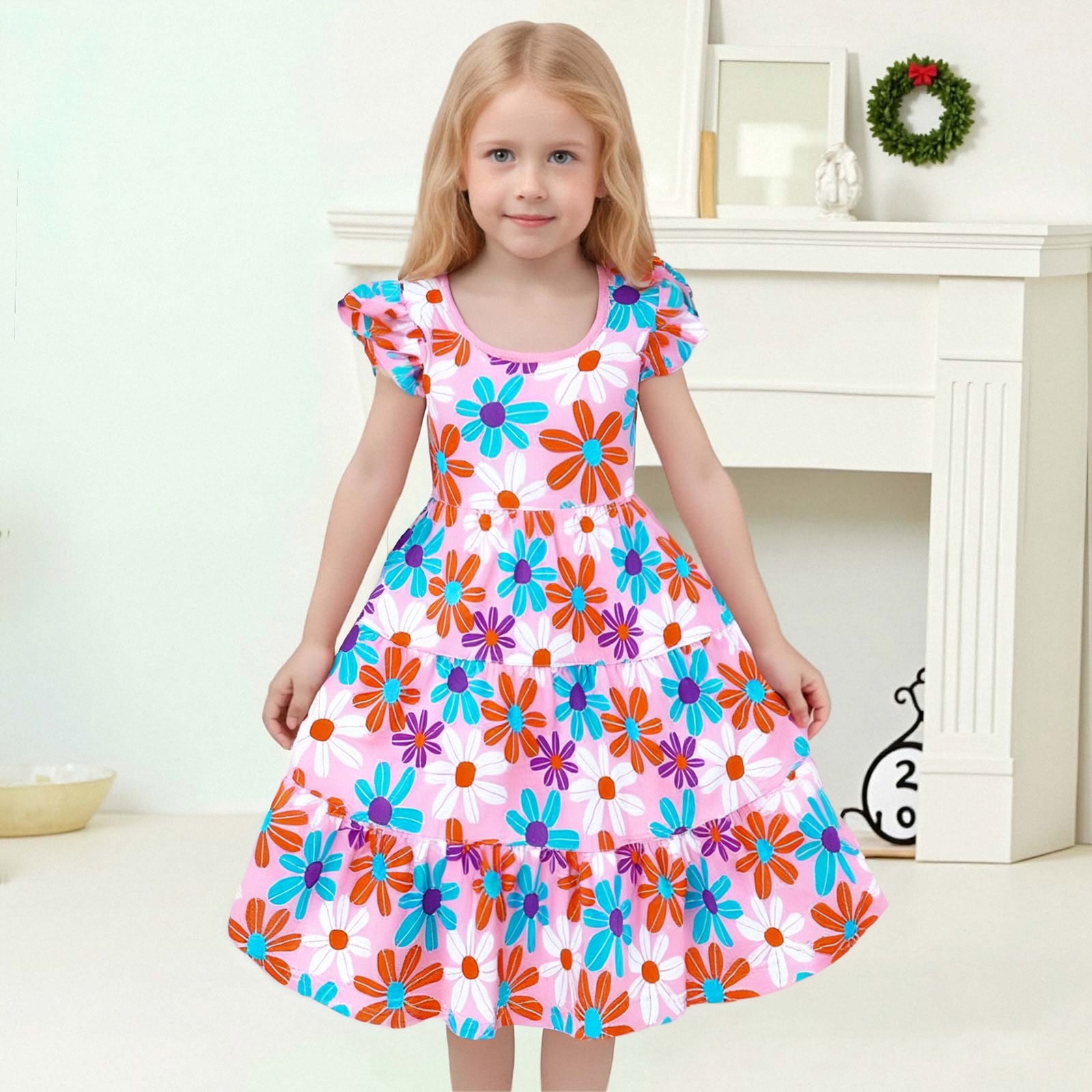 Tween Girl Dress Summer Dress Girls Ruffle Sleeve Tiered Swing A-Line ...