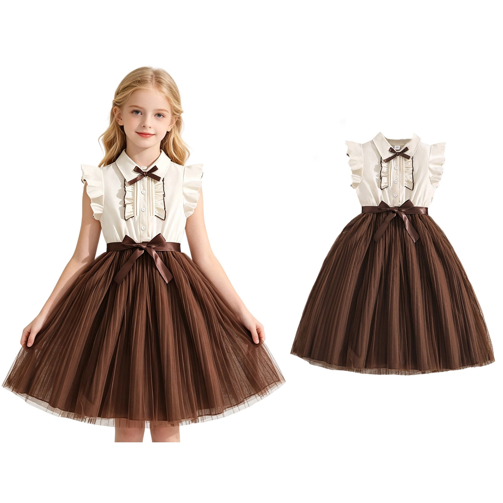 Tween Girl Dresses Flutter Sleeve Tutu Dress Flared Flowy Swing Dress ...