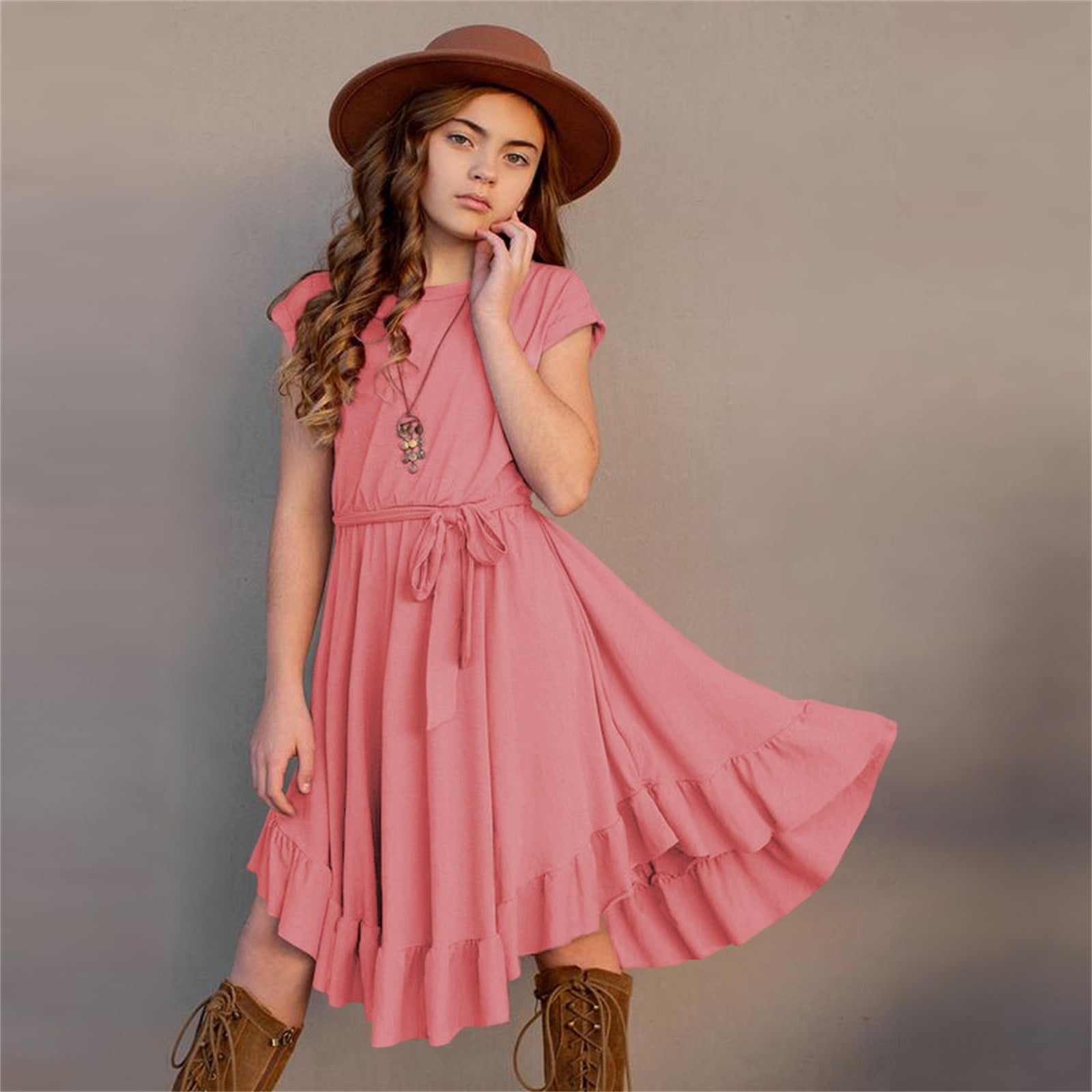 Tween Girl Dresses Short Sleeve Casual Dresses for Girls A-Line Flowy ...