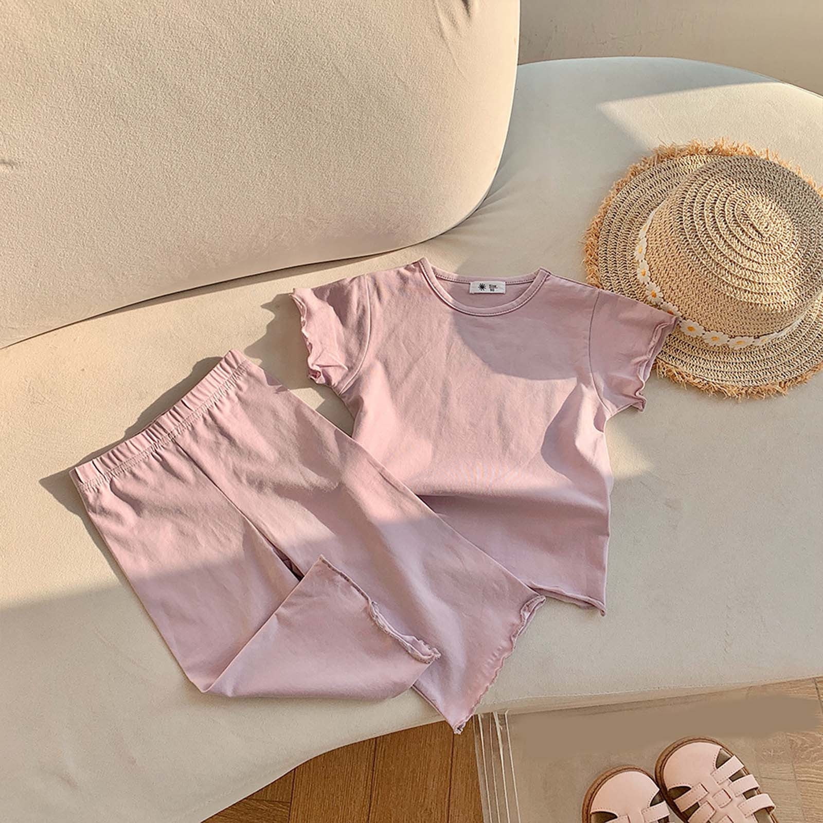 Tween Girl Pajamas Set Short Sleeve Crewneck Soft Comfort Top Pants Set ...