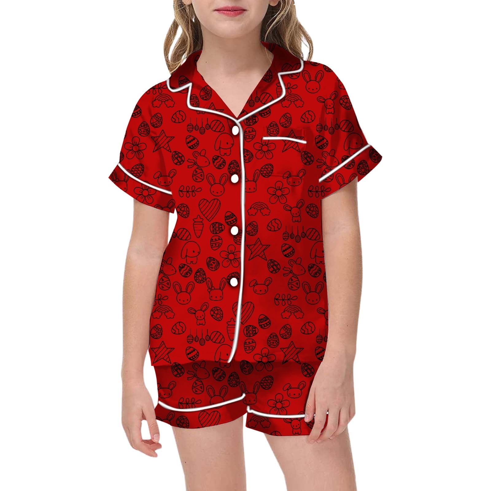 Tween Girl Satin Pajamas Set Cartoon Kids Button Down Pajamas Set ...