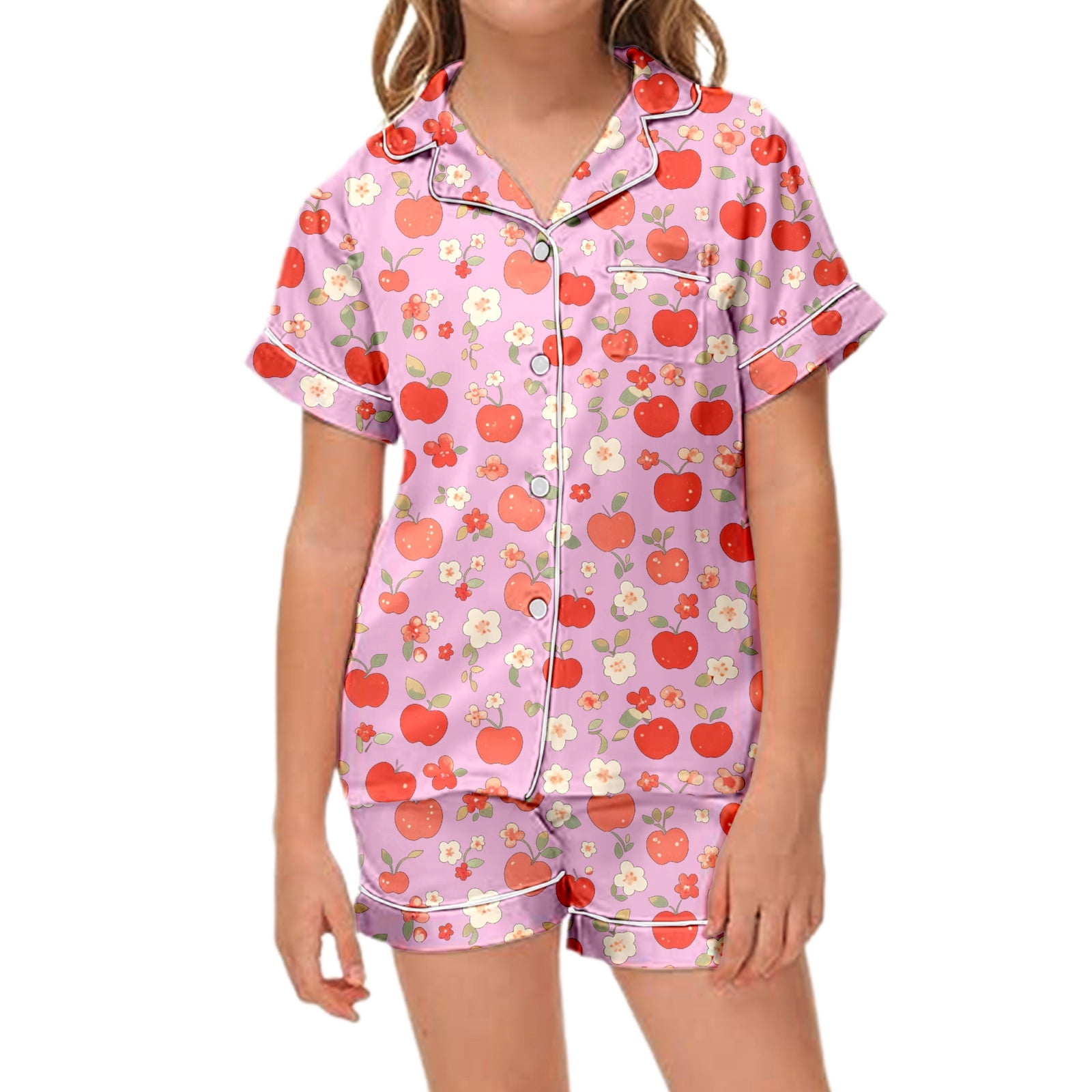 Tween Girl Satin Pajamas Set Cute Button Down Homewear Set Pajamas ...
