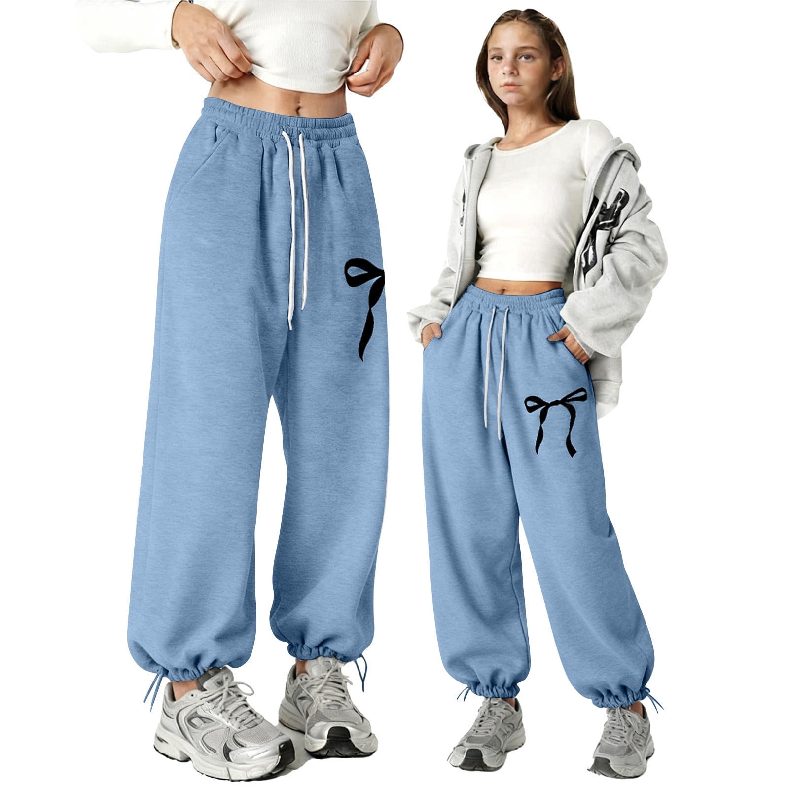 Tween Girl Sweatpants Elastic Waistband Straight Leg Slim Fit Blue ...