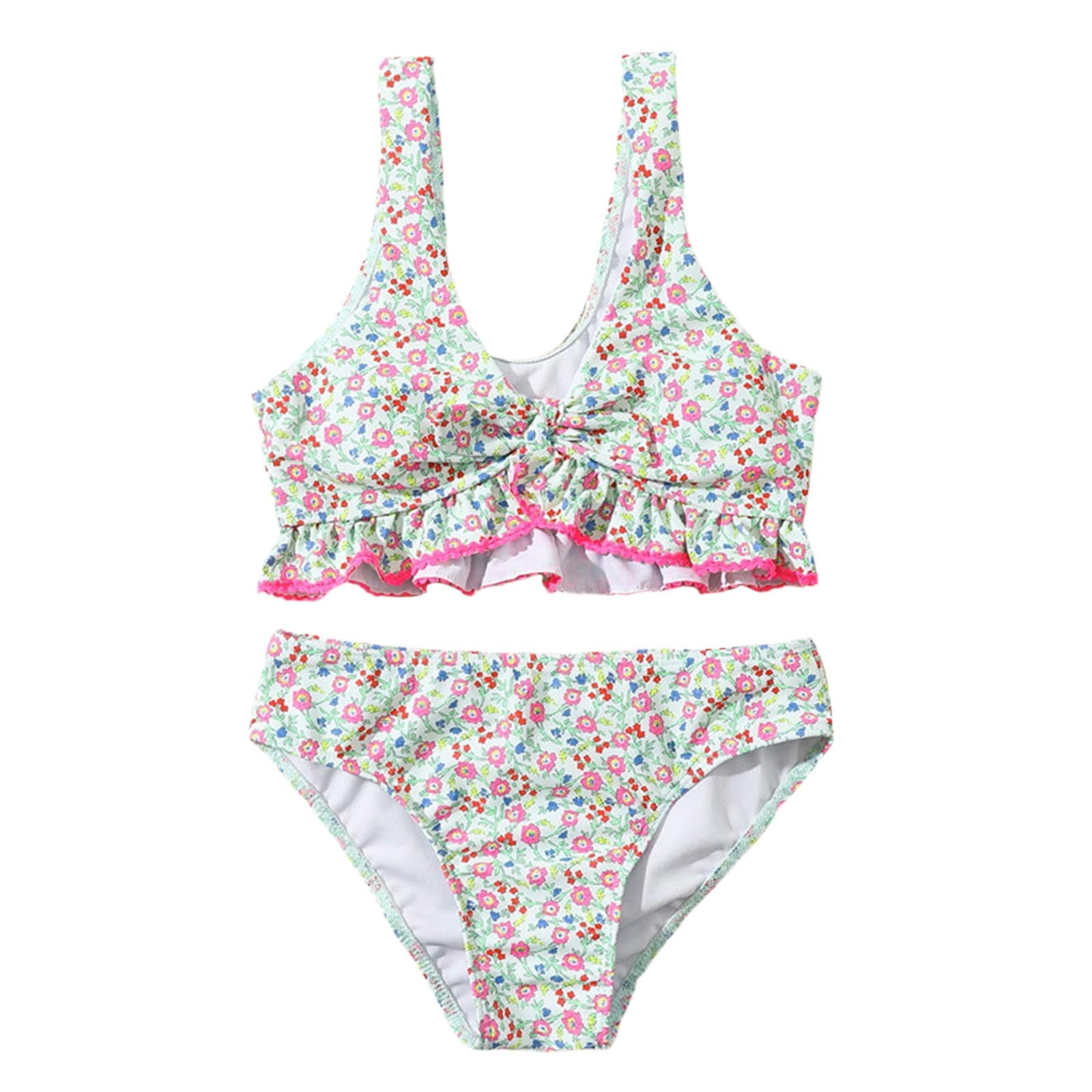 Tween Girl Swimsuit Bikini Sets Two Piece Sleeveless Floral Printing ...
