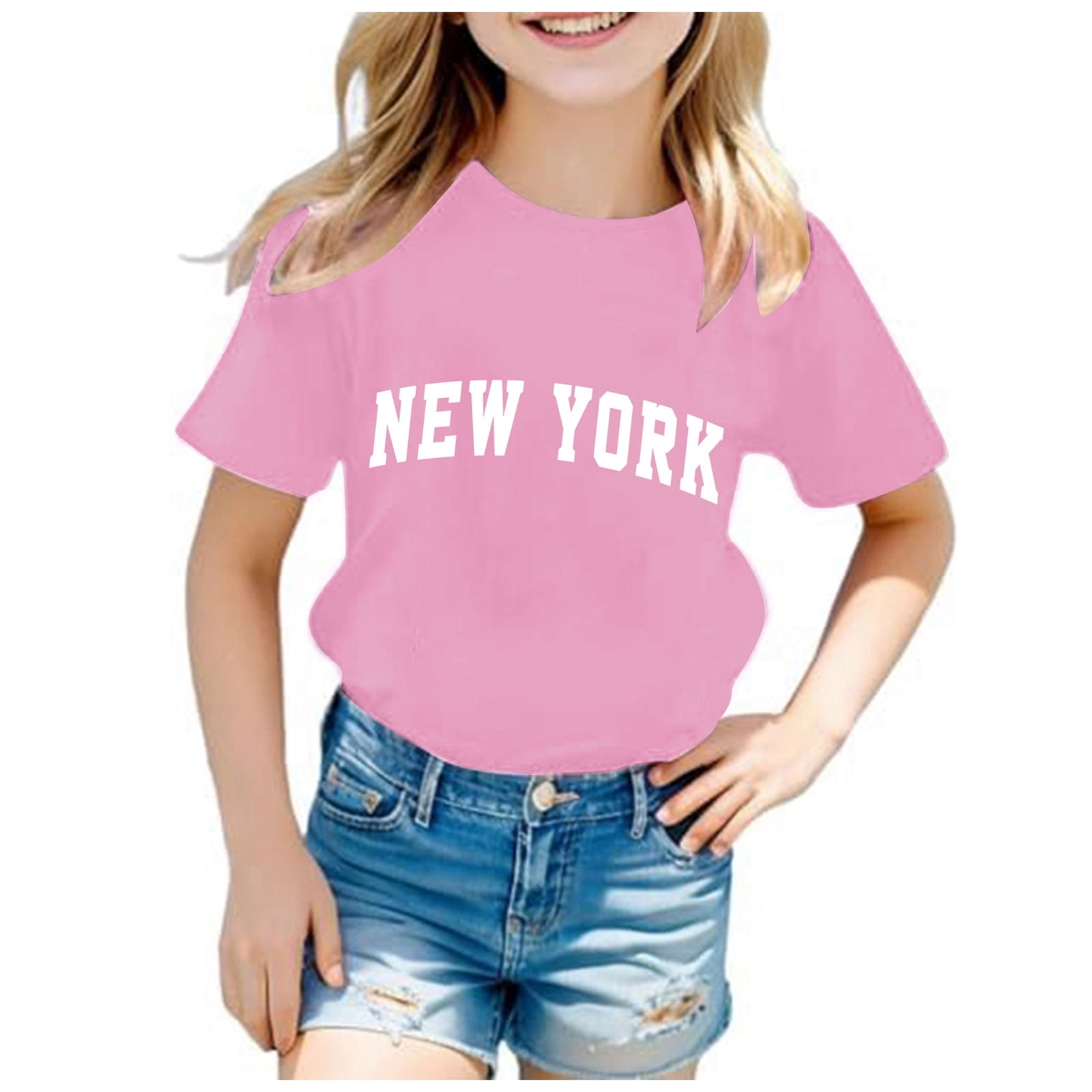 Tween Girl's Casual T-Shirt New York Print Crew Neck Short Sleeve Tee ...