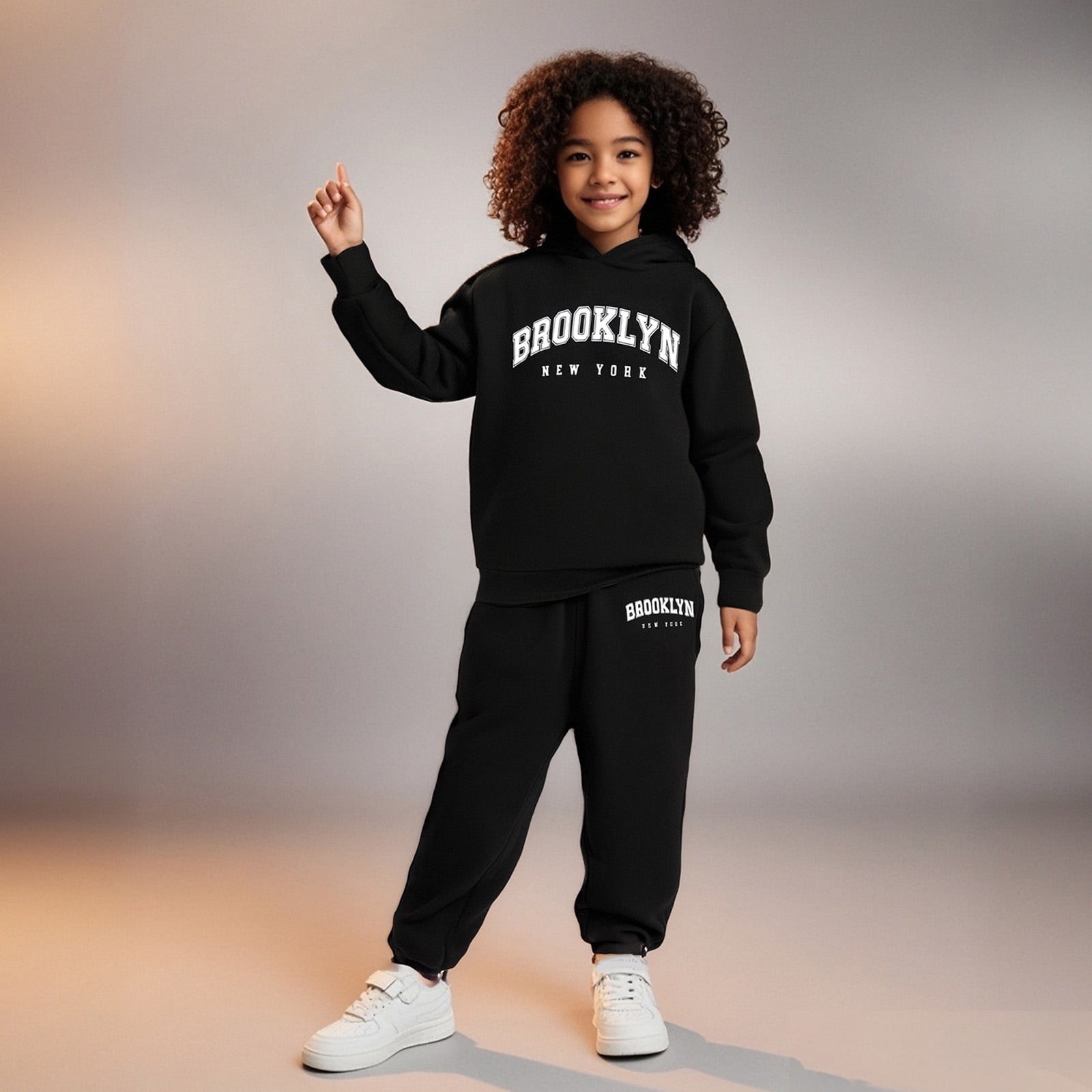 Tween Girls Boys Sweatsuit Set 2PC Long Sleeve Black Sweatshirt ...