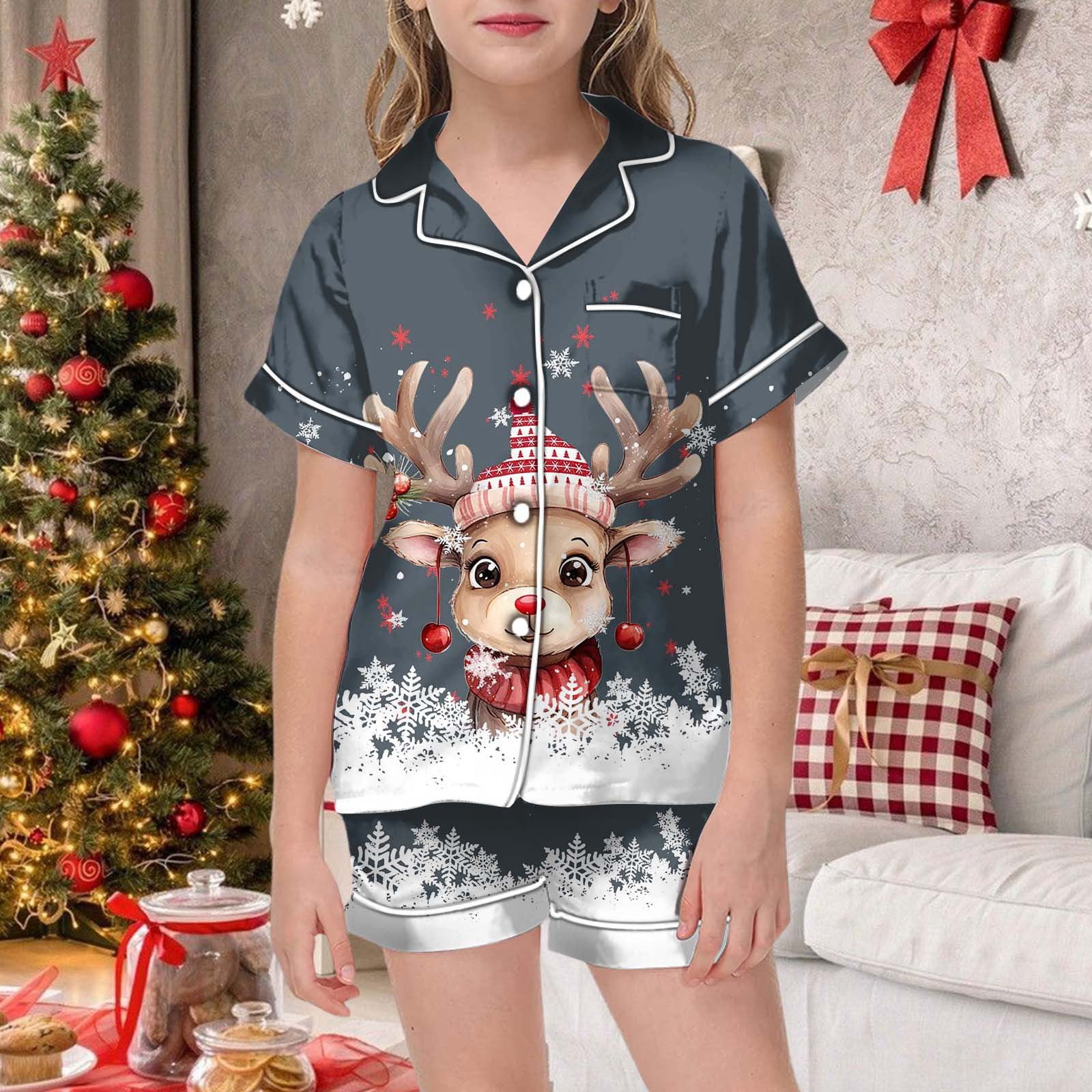 Tween Girls Christmas Pjs Set Green Girls Silk Pjs Long Sleeve Button ...