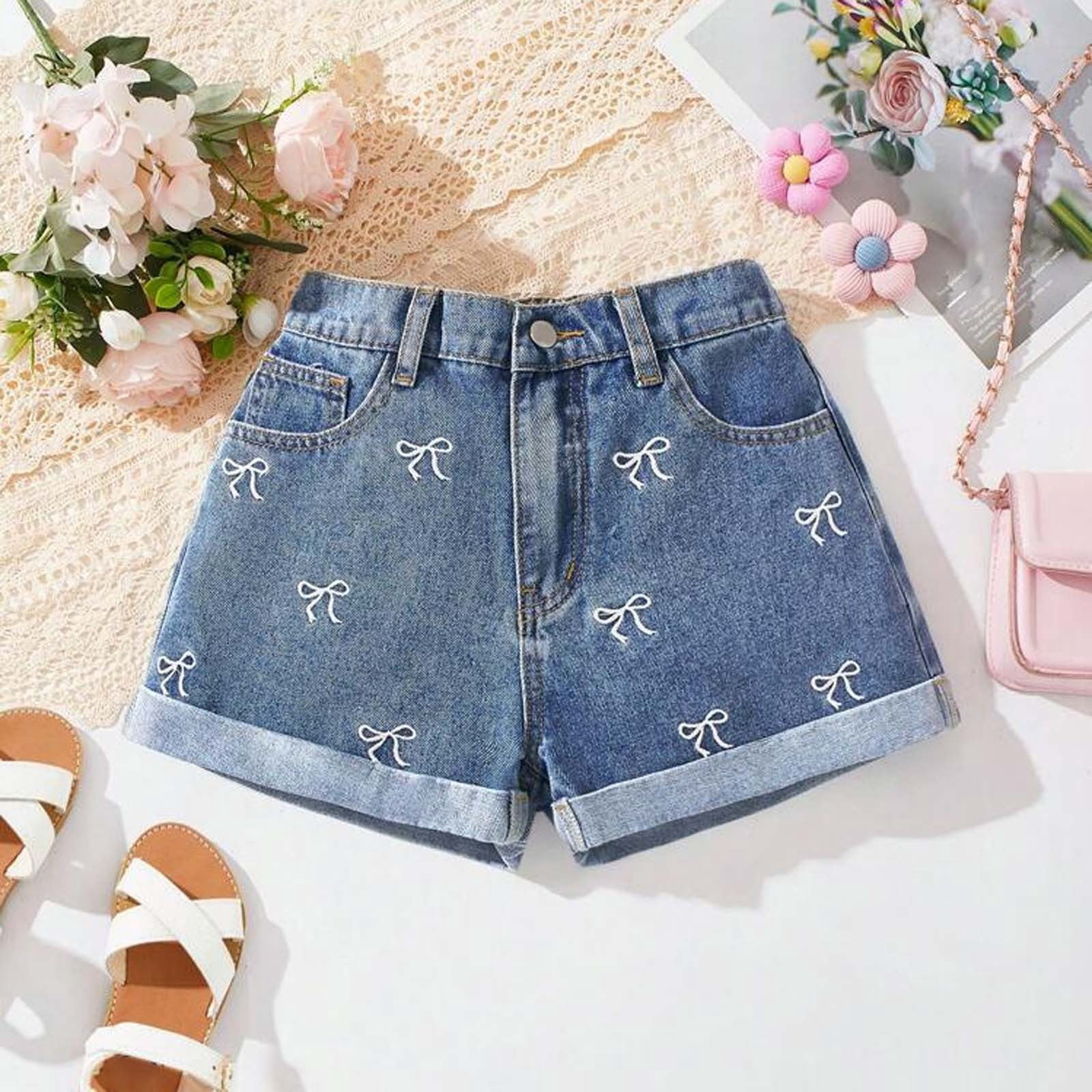 Tween Girls Denim Shorts Jean Shorts Embroidered Kids Summer Clothes ...
