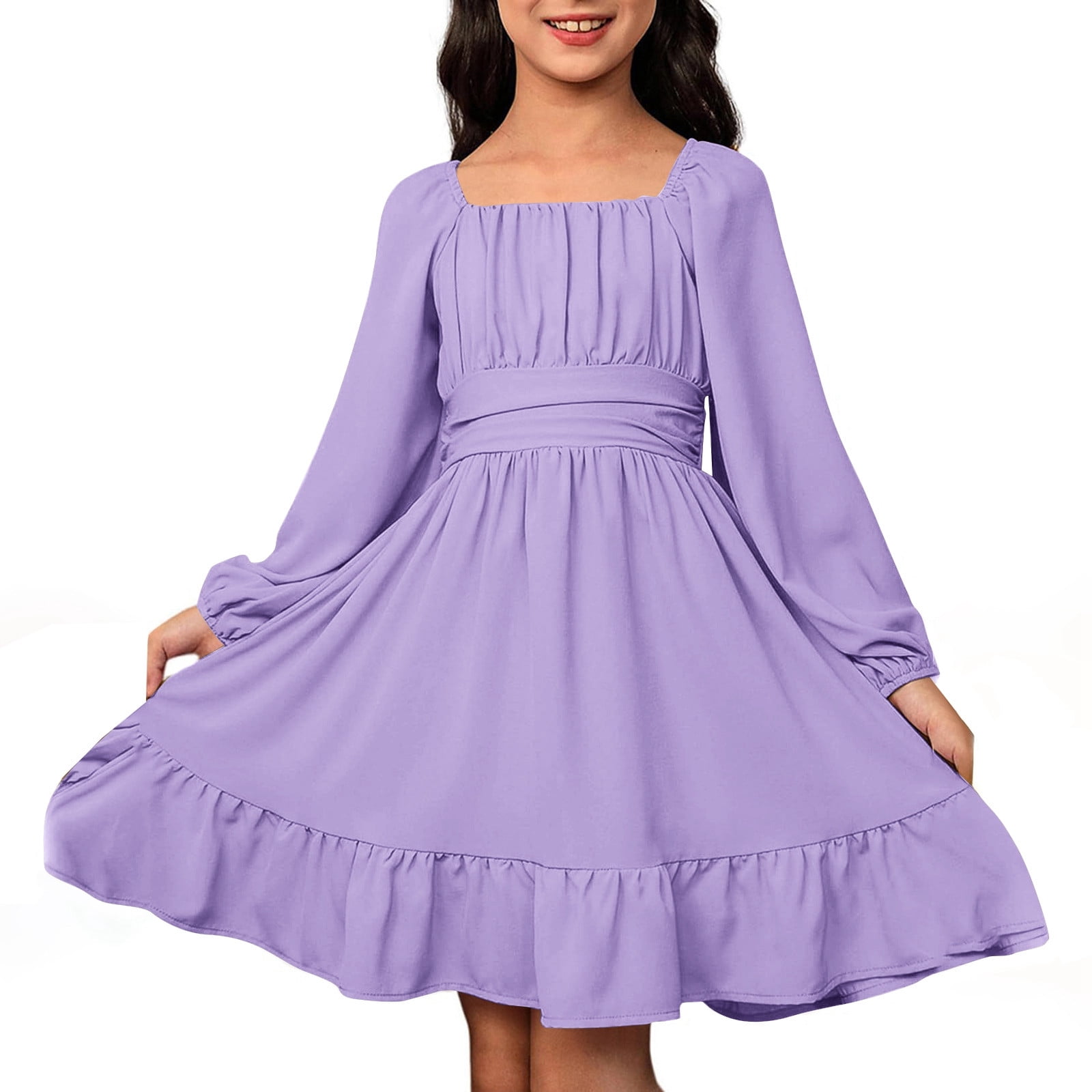 Tween Girls Dresses Casual Long Sleeve Backless With Waist Tie Birthday ...