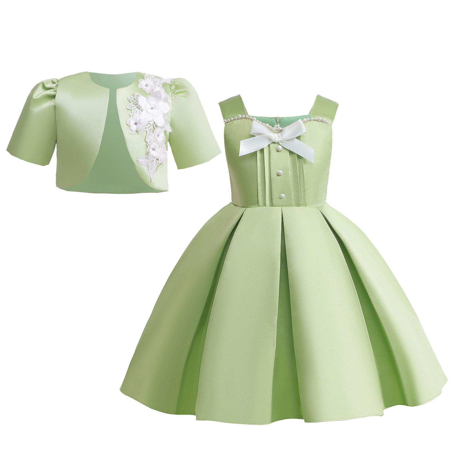 Tween Girls Dresses Children Banquet Matcha Green Short Coat 2pc Suit ...
