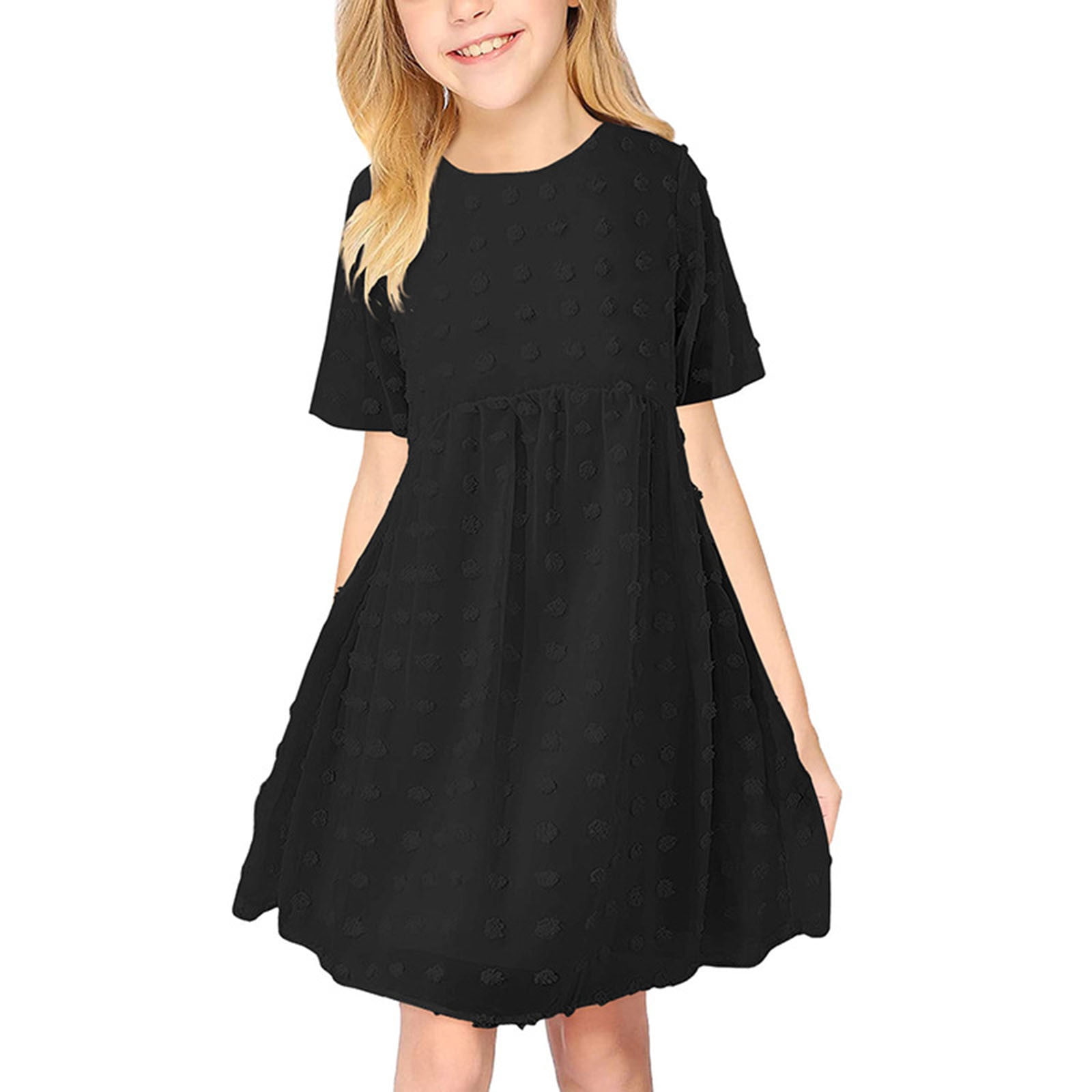 Tween Girls Dresses Size 5 Years-6 Years Dot Dress Short Sleeve Pleated ...