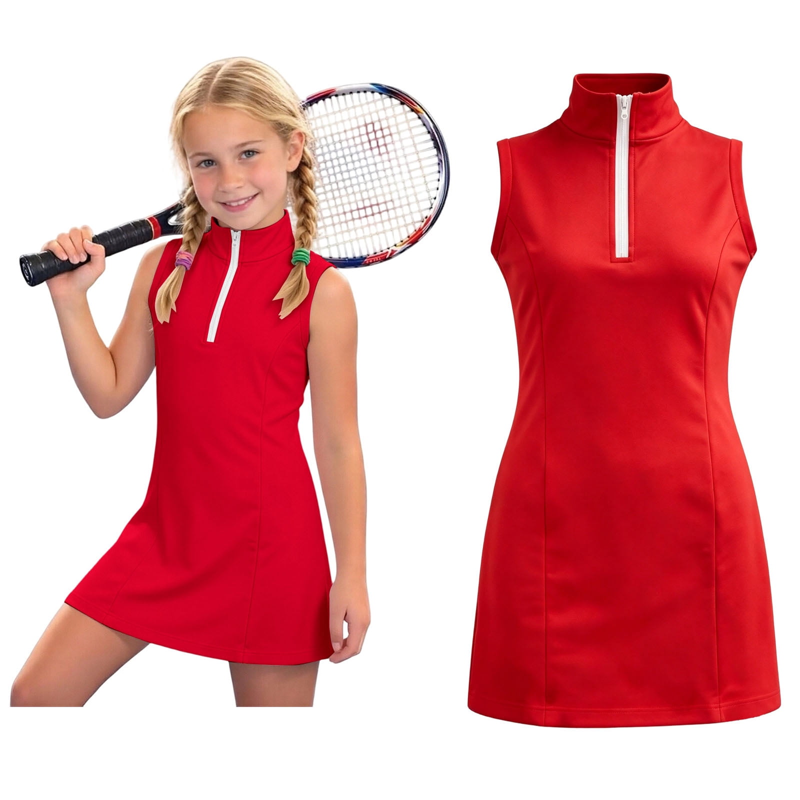 Tween Girls Dresses Sleeveless Half Zip Girls Golf Dress Graduation ...