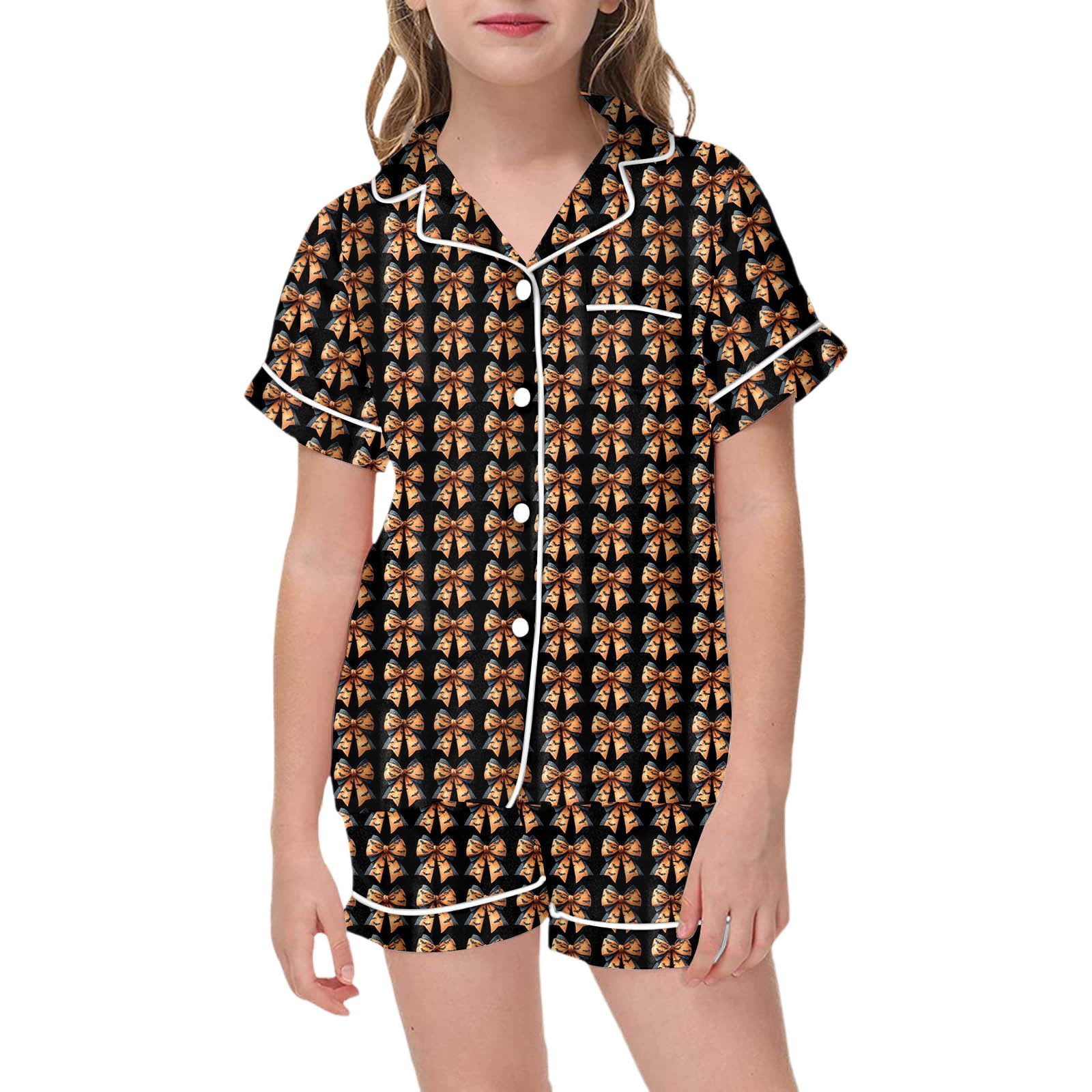 Tween Girls Halloween Pajama Set Cute Button Up Top Shorts 2 Piece ...