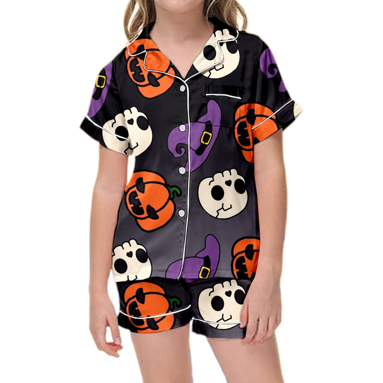 Tween Girls Halloween Pajamas Set Pumpkin Ghost Bat Print Girls Pajamas ...