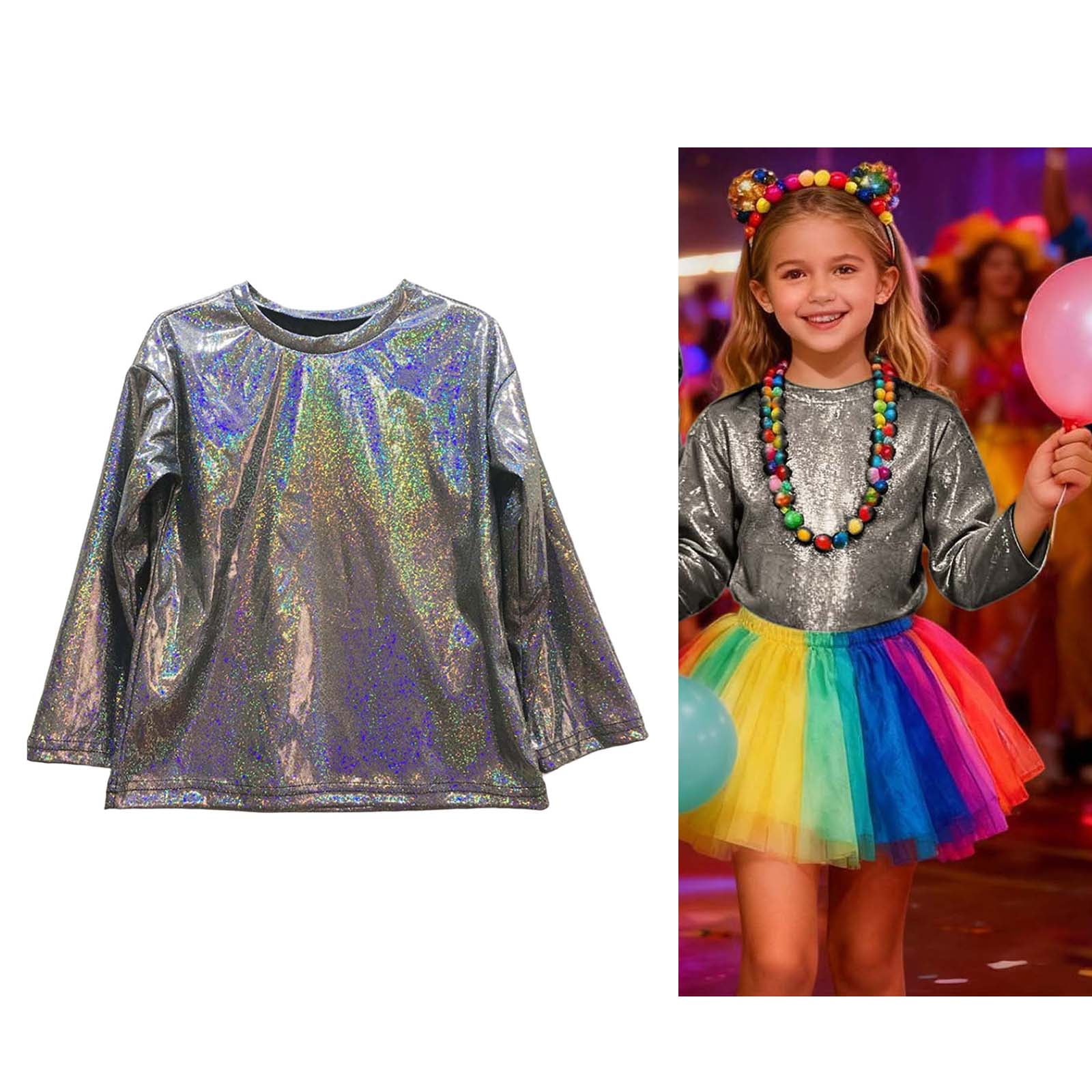 Tween Girls Long Sleeve Sequins Dance Tops Metallic Sparkle Y2K Top for ...