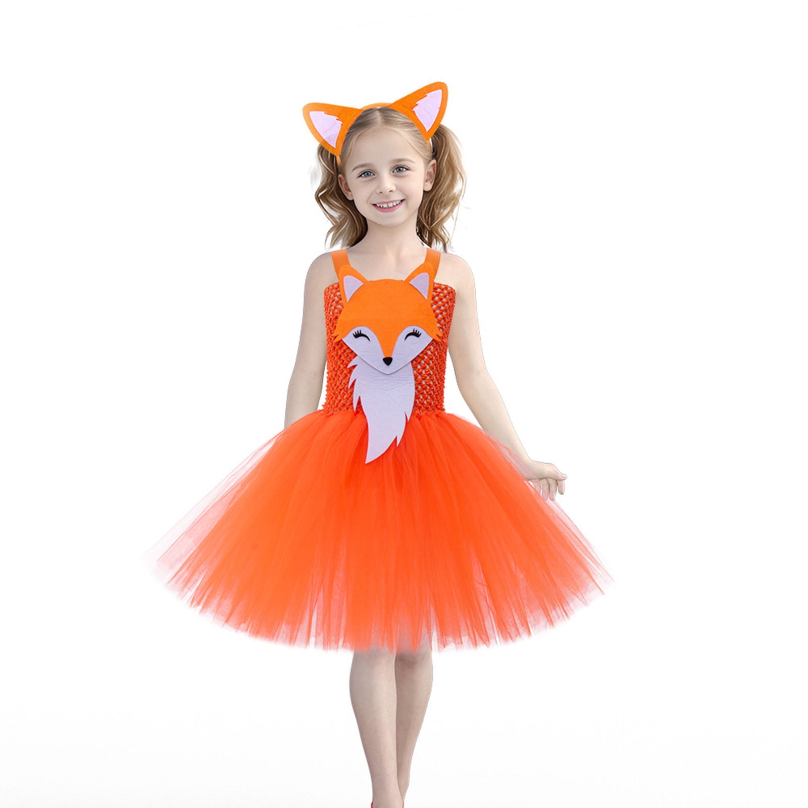 Tween Girls Outfit Sets Perform Dress Cartoon Fox Princess Mesh ...