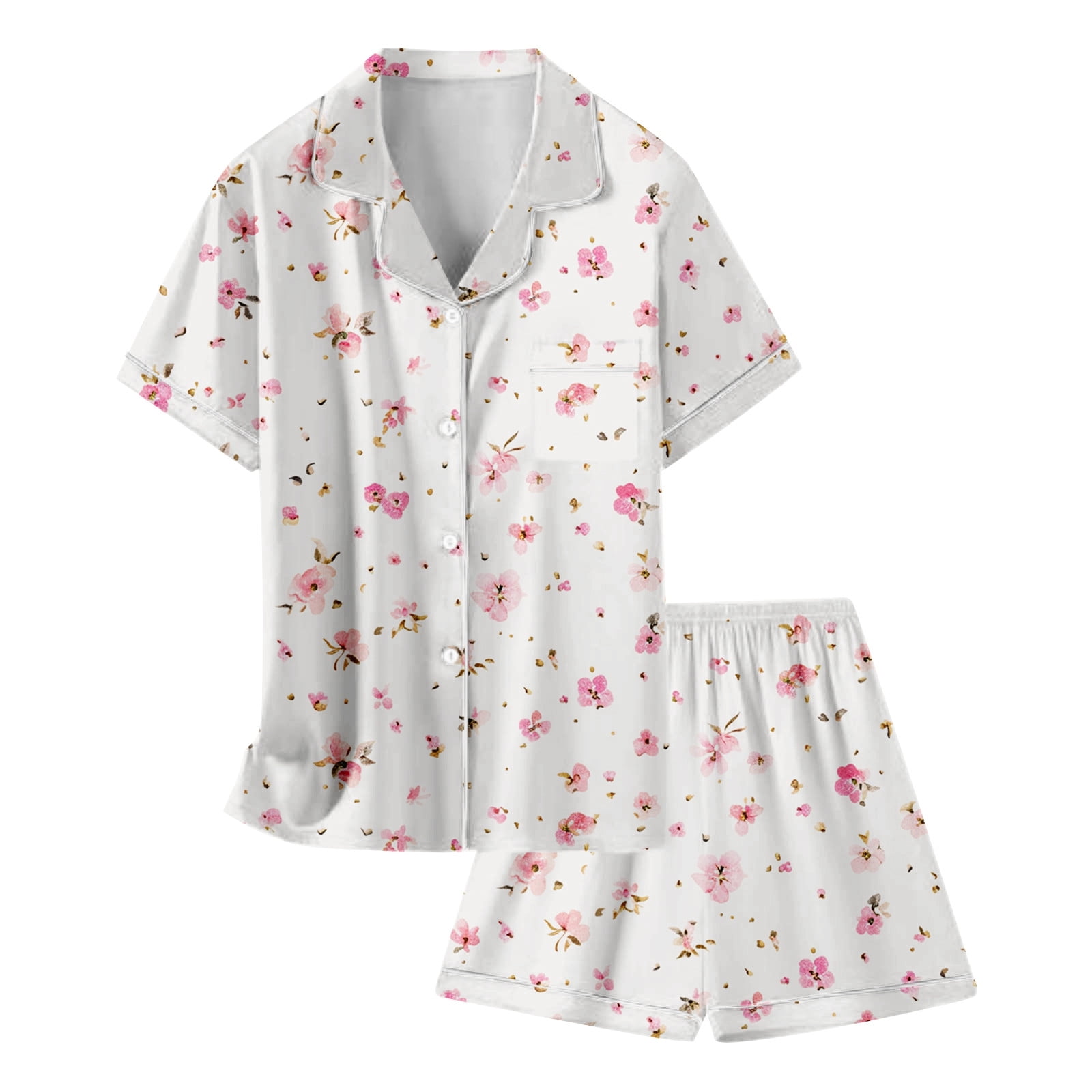 Tween Girls Outfit Sets Summer Floral Print Lapel Short Sleeve Shirt ...