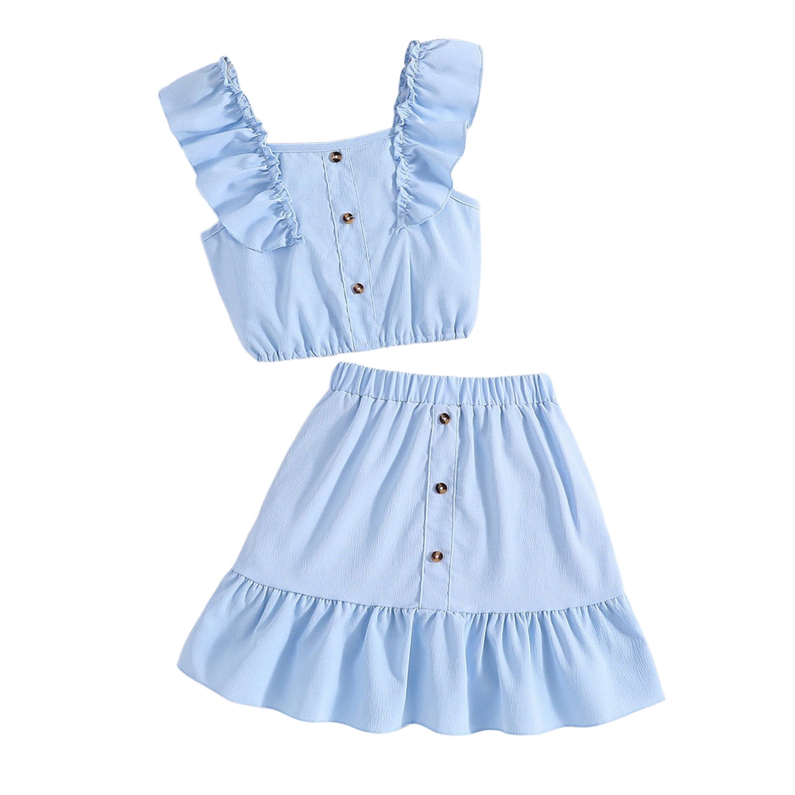 Tween Girls Outfit Sets Summer Ruffle Trim Sleeveless Solid Color Vest ...
