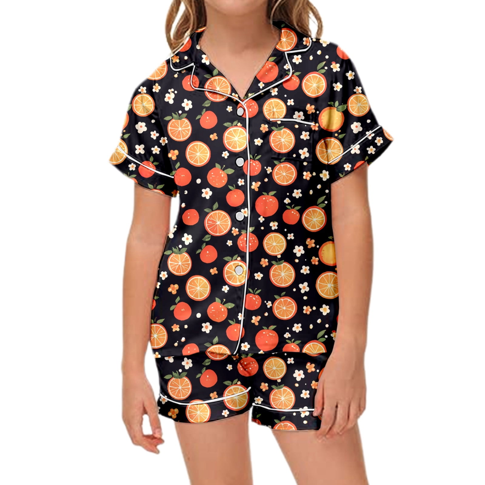 Tween Girls Pajamas Set Silk Satin Fruit Print 2 Piece Short Sleeve ...