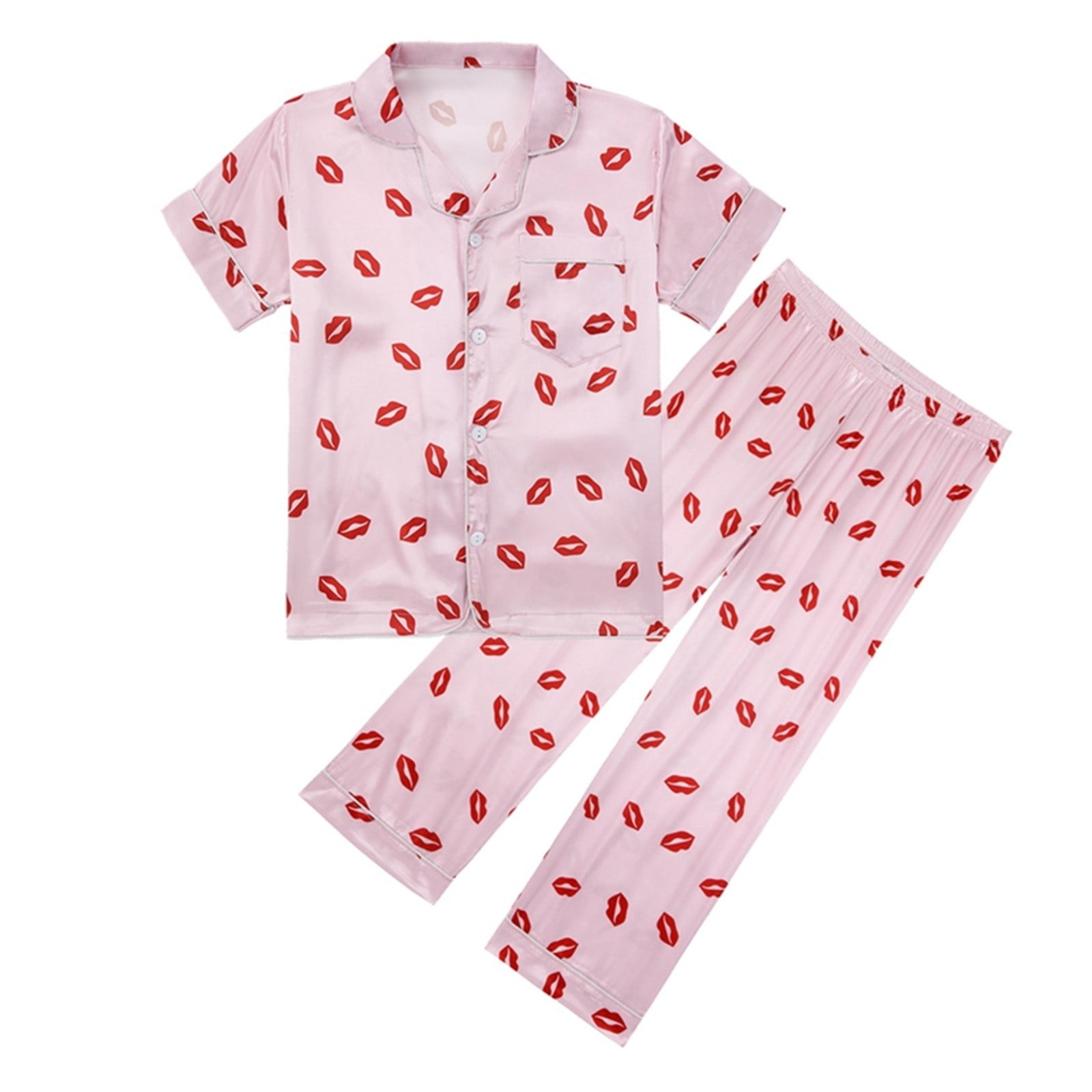 Tween Girls Pajamas Silk Satin Short Sleeved Shirt Top And Pant ...