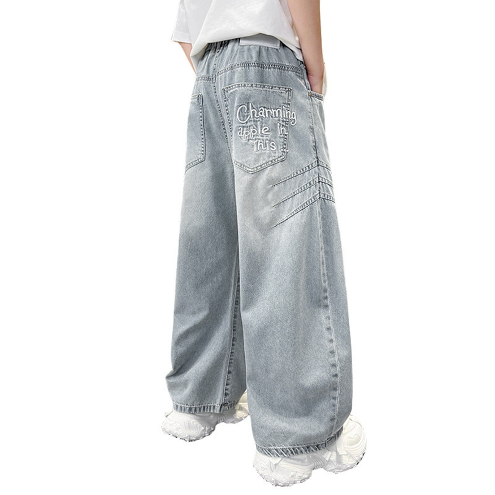 Tween Girls Pants Hop Straight Retro Loose Wide Leg Loose Jeans Clothes ...
