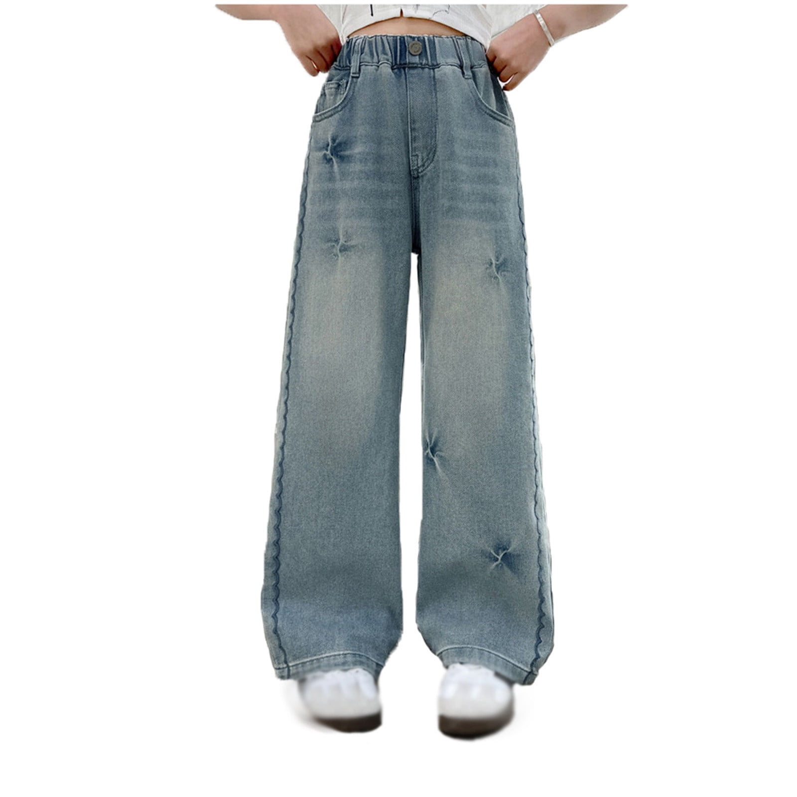 Tween Girls Pants Straight Leg Jeans Kids Casual Wide Leg Denim ...
