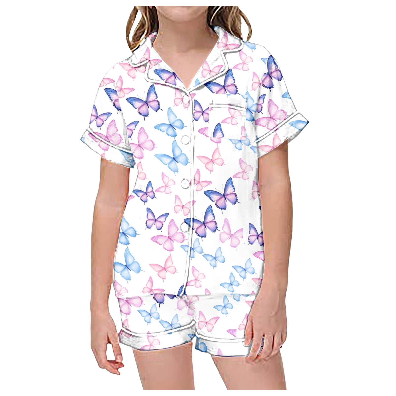Tween Girls Silk Pajamas Set Button Down Sleepwear with Shorts Tween ...