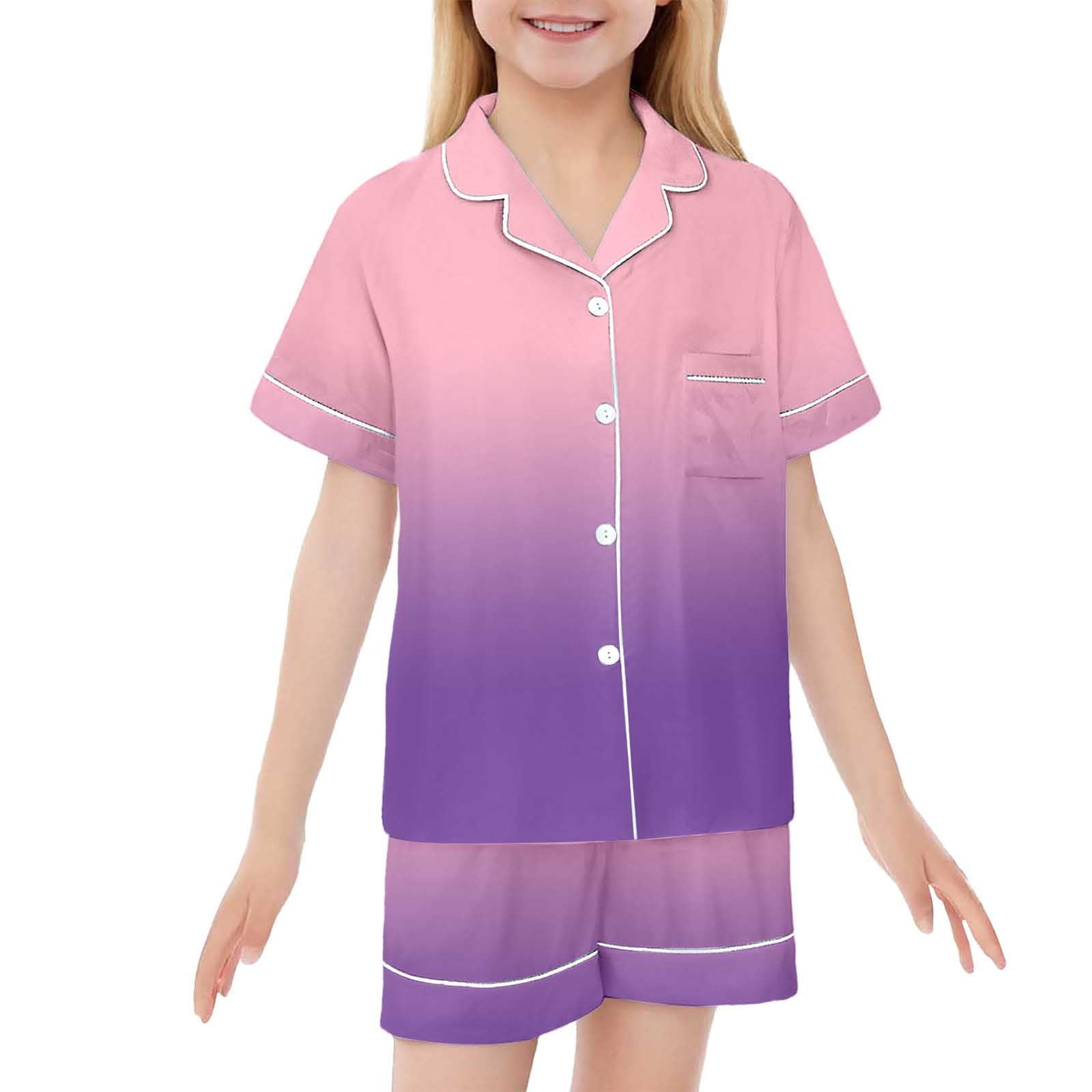 Tween Girls Silk Pajamas Set Colorful Button Down Sleepwear Set Kids ...