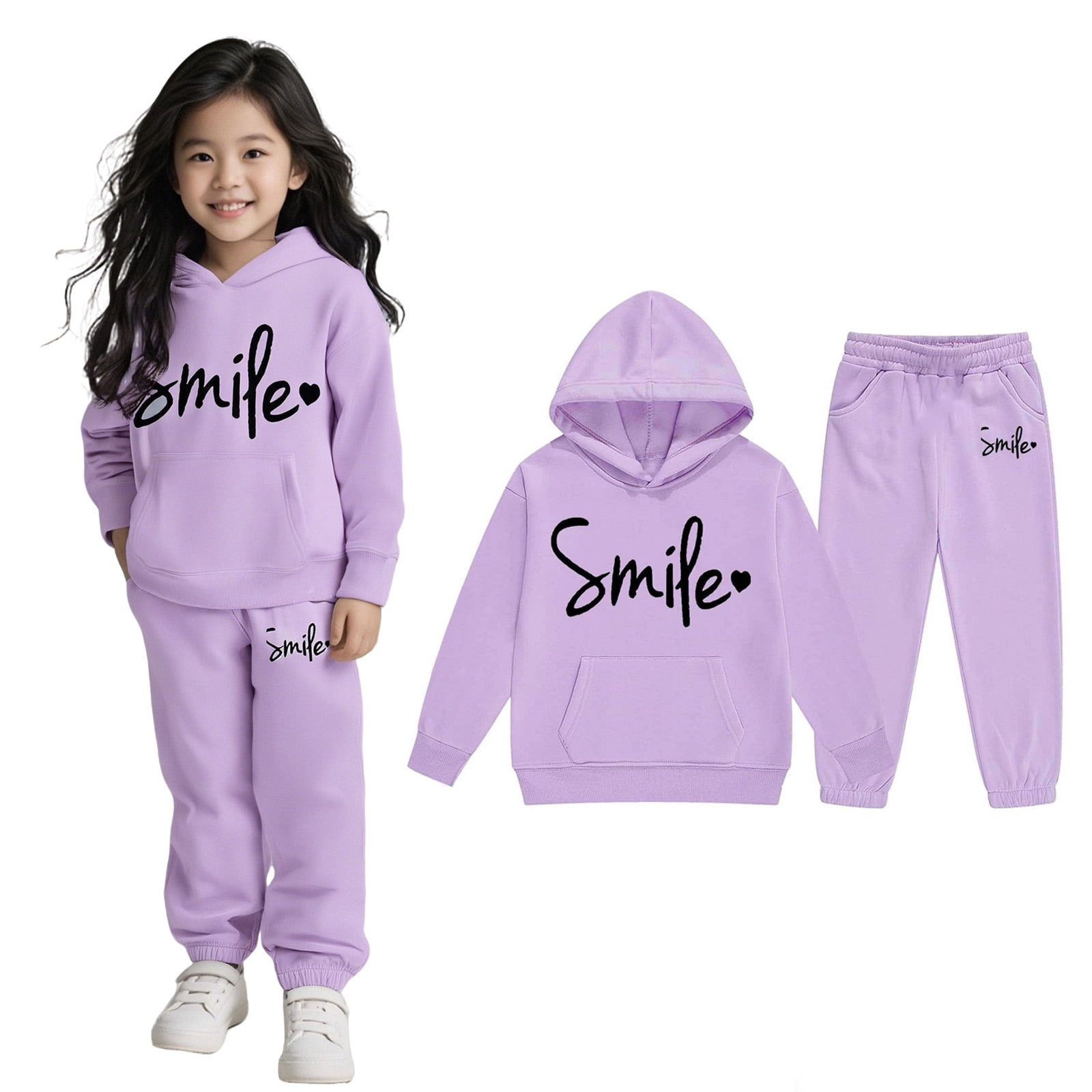 Tween Kids Sweatsuit Set for Girls 2PC Long Sleeve Purple Tracksuit ...