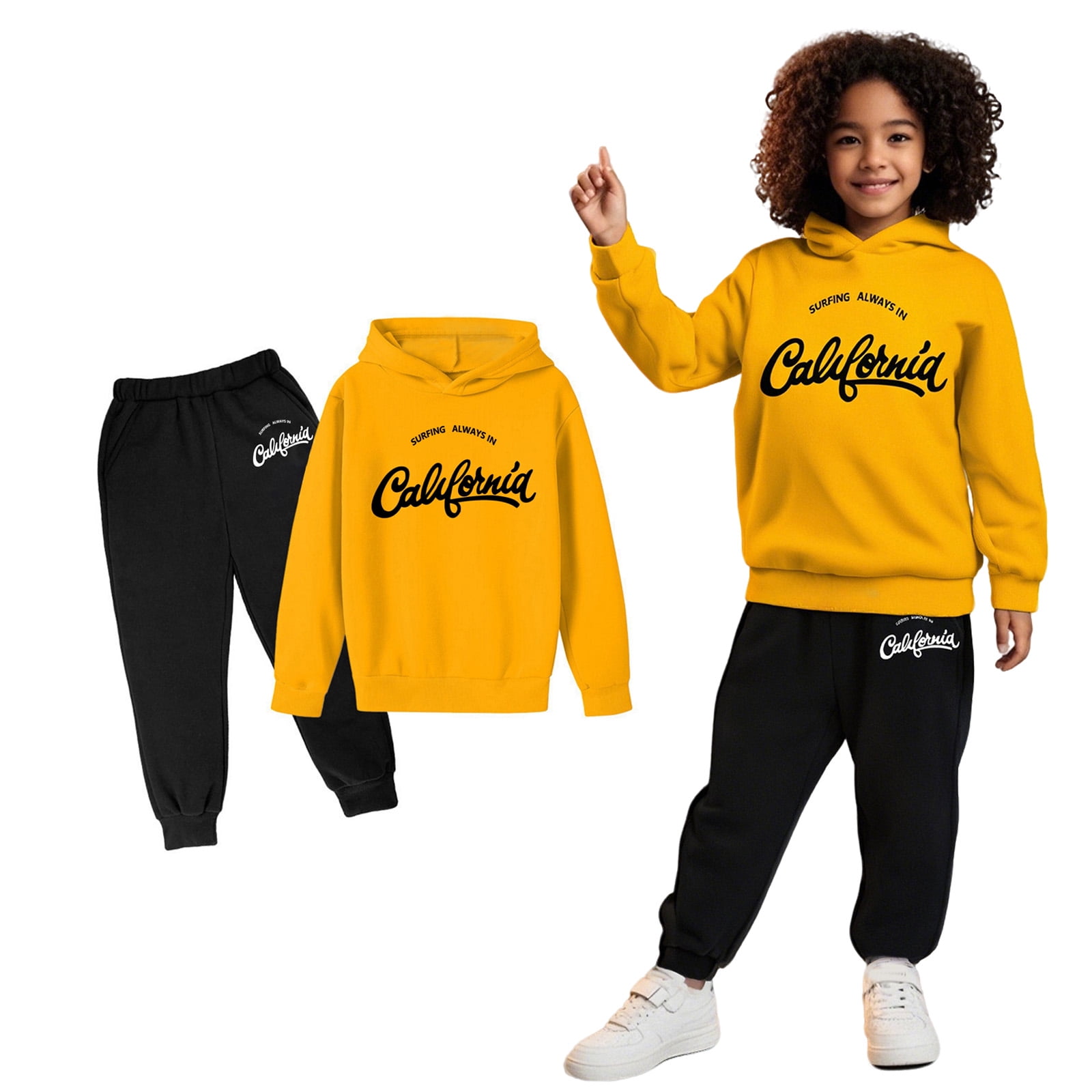 Tween Kids Sweatsuit Set for Girls 2PC Long Sleeve Yellow Basic Hoodie ...