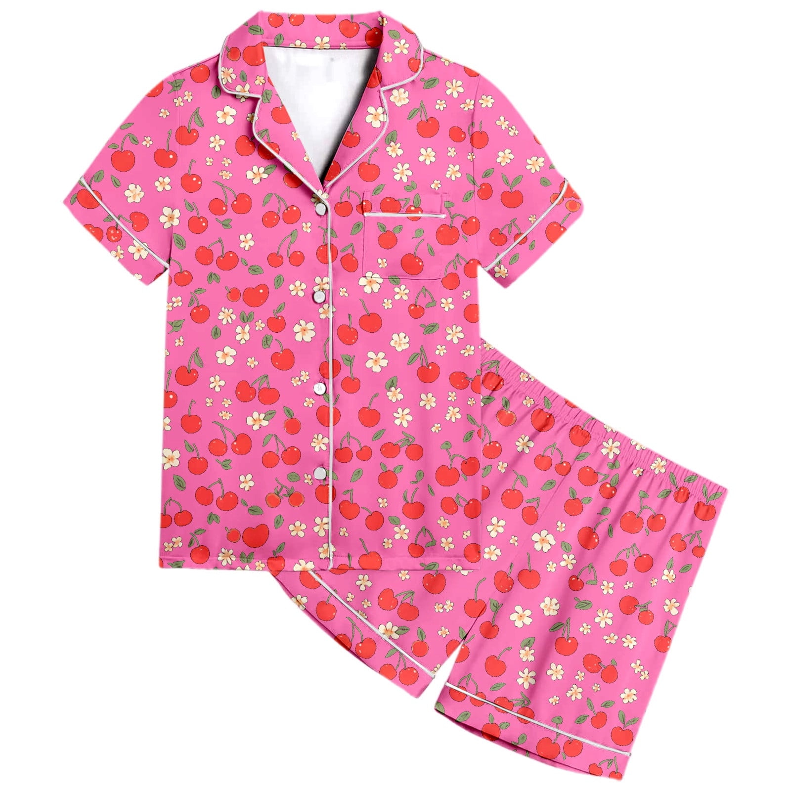 Tween Satin Pajamas for Girls Boys Fruit Print 2 Piece Short Sleeve ...