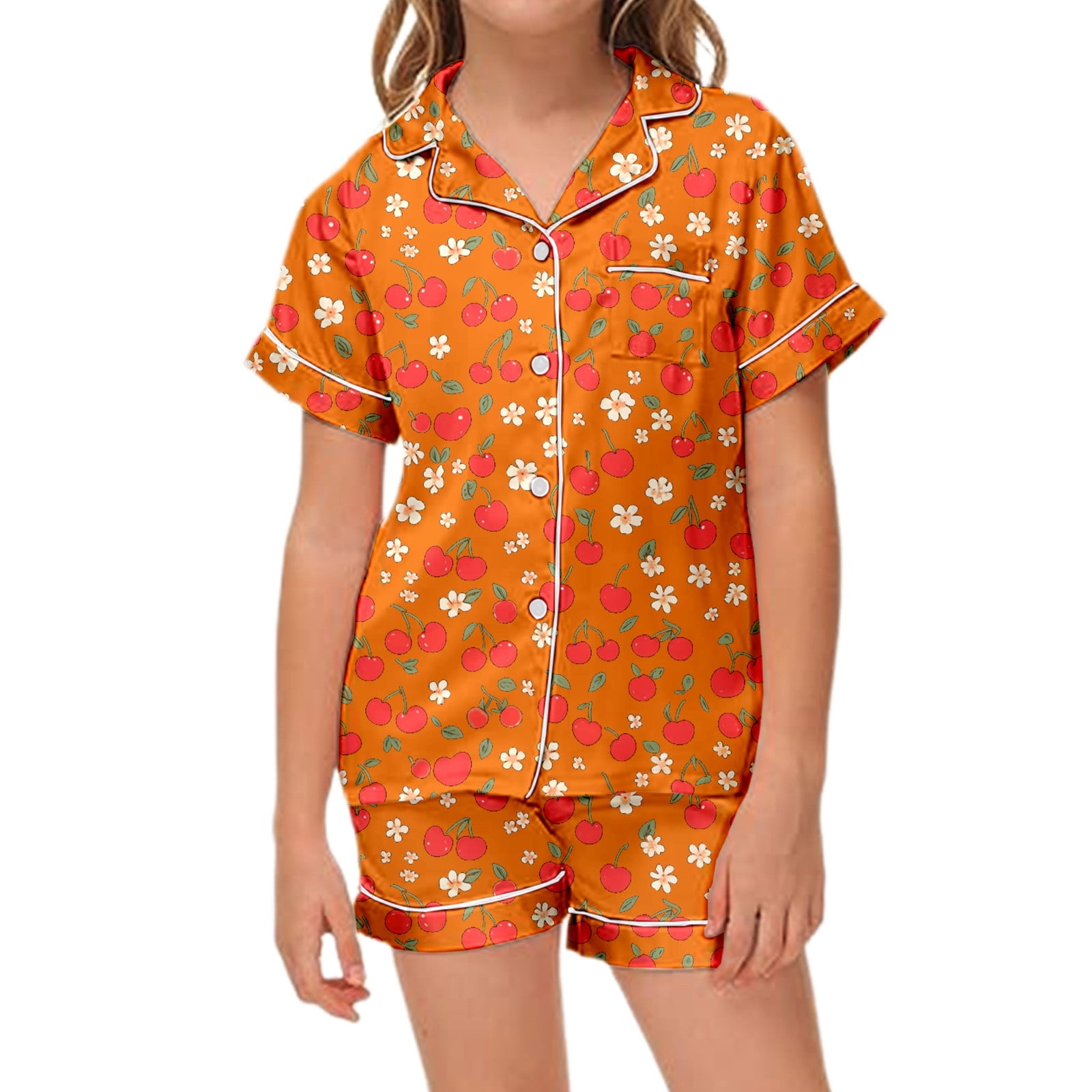 Tween Satin Pajamas for Girl Cute Button Down Sleepwear Set Silk ...