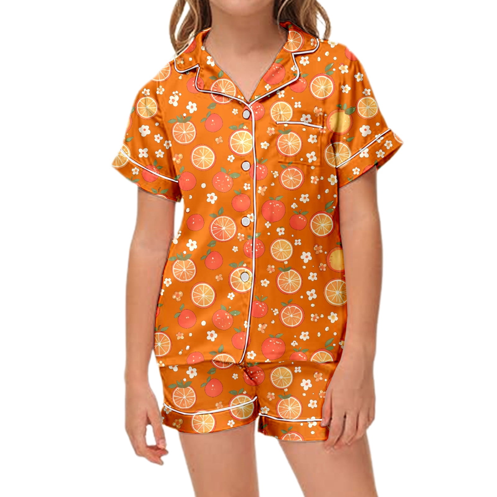 Tween Satin Pajamas for Girl Cute Cartoon Button Down Tops Set Pjs ...