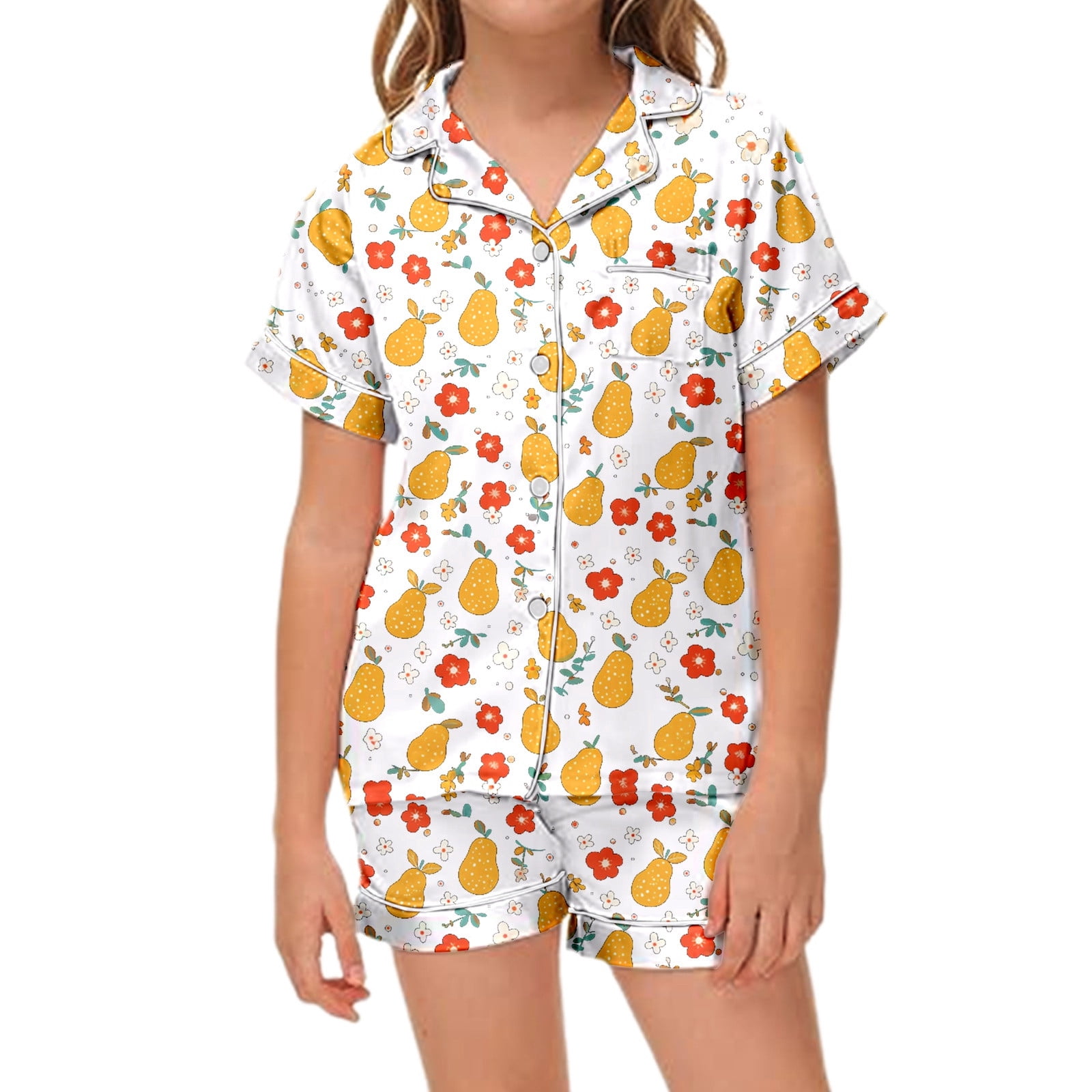 Tween Silk Pajama Set for Girls Boys Cute Button Down Sleepwear Set ...