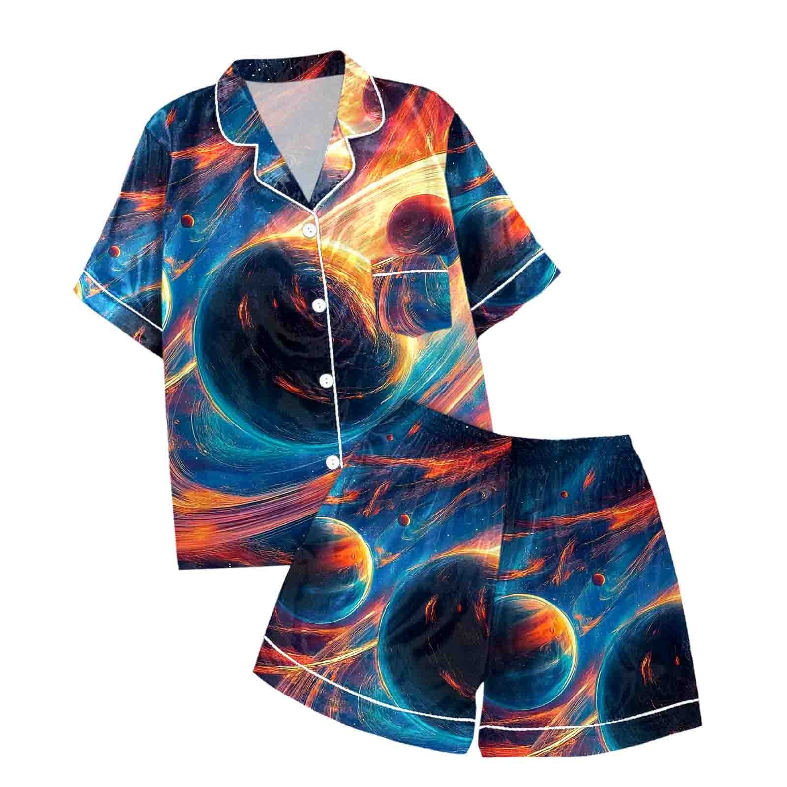 Tween Silk Pajamas Set Little Girl Print Short Set Sky Blue Girls ...