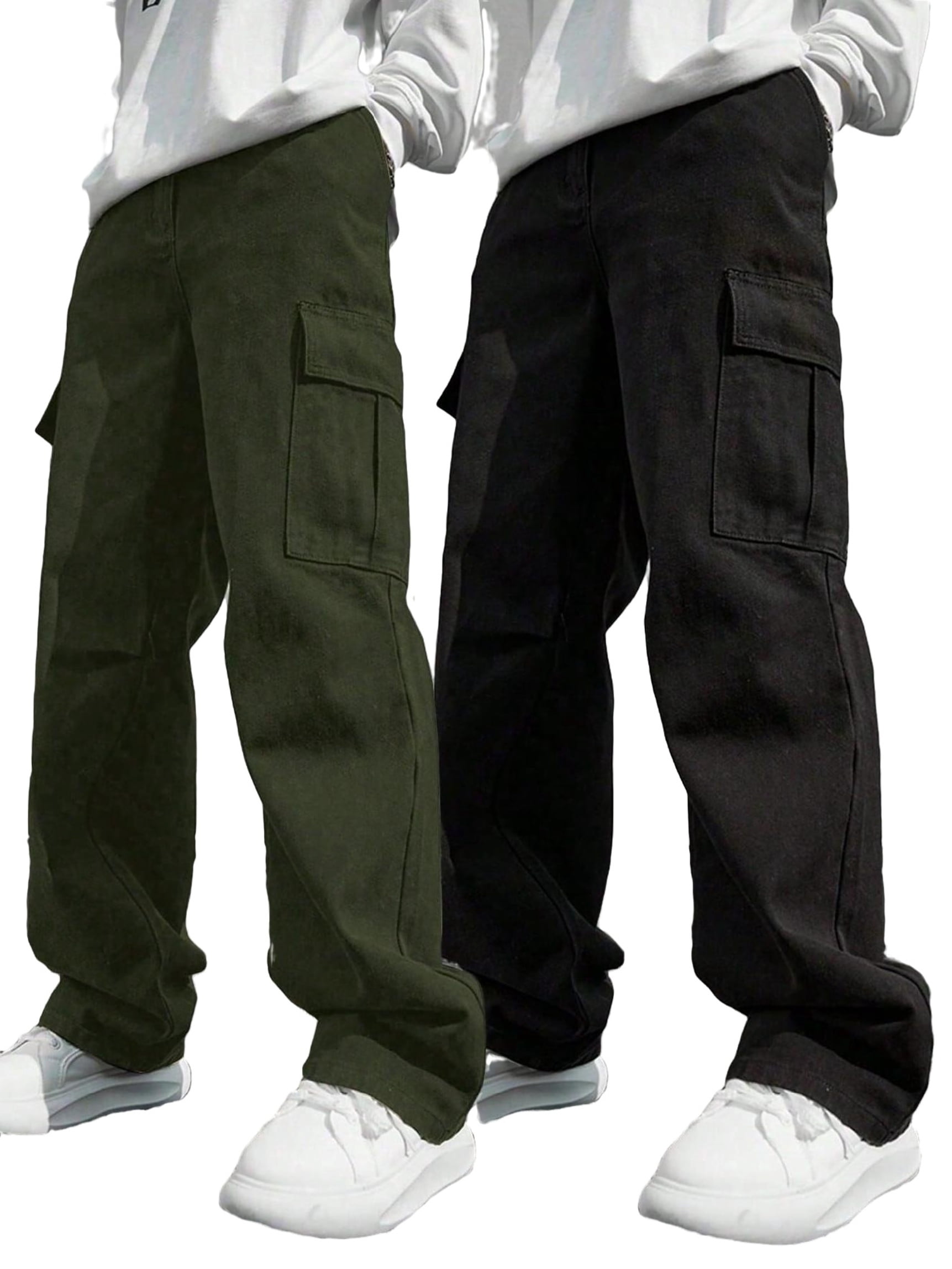 Tween ‌Teenagers Pants Plain Long Slight Stretch Army Green Cargo Pants ...