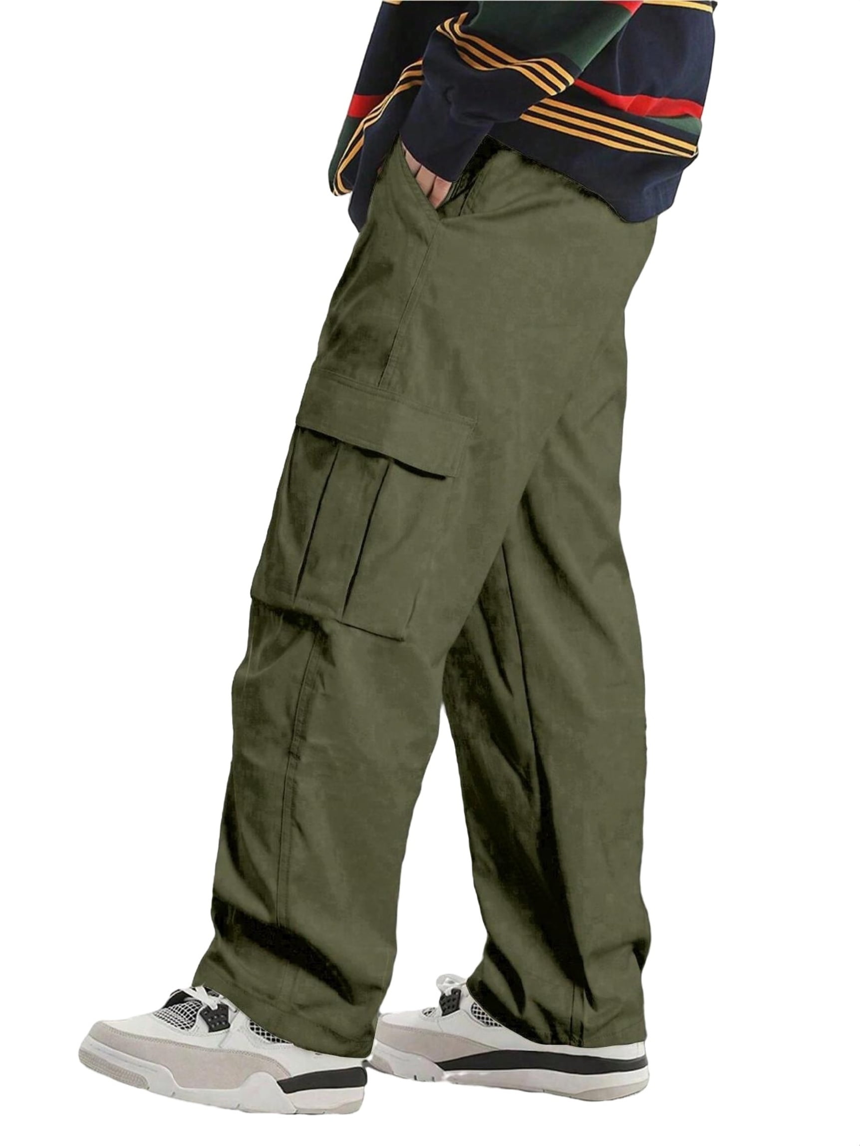 Tween ‌Teenagers Pants Plain Long Slight Stretch Army Green Cargo Pants ...