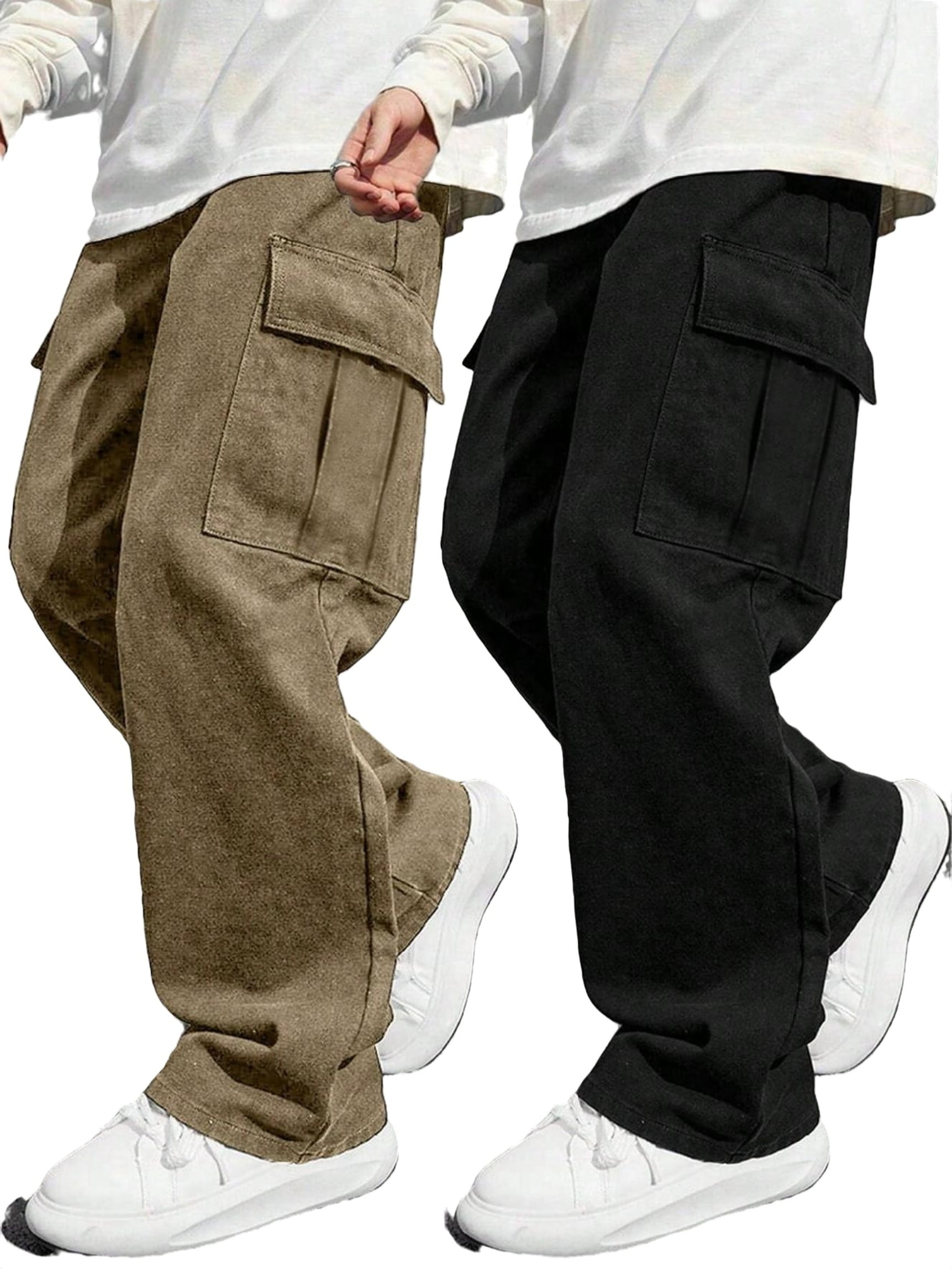 Tween ‌Teenagers Pants Plain Long Slight Stretch Khaki Cargo Pants ...