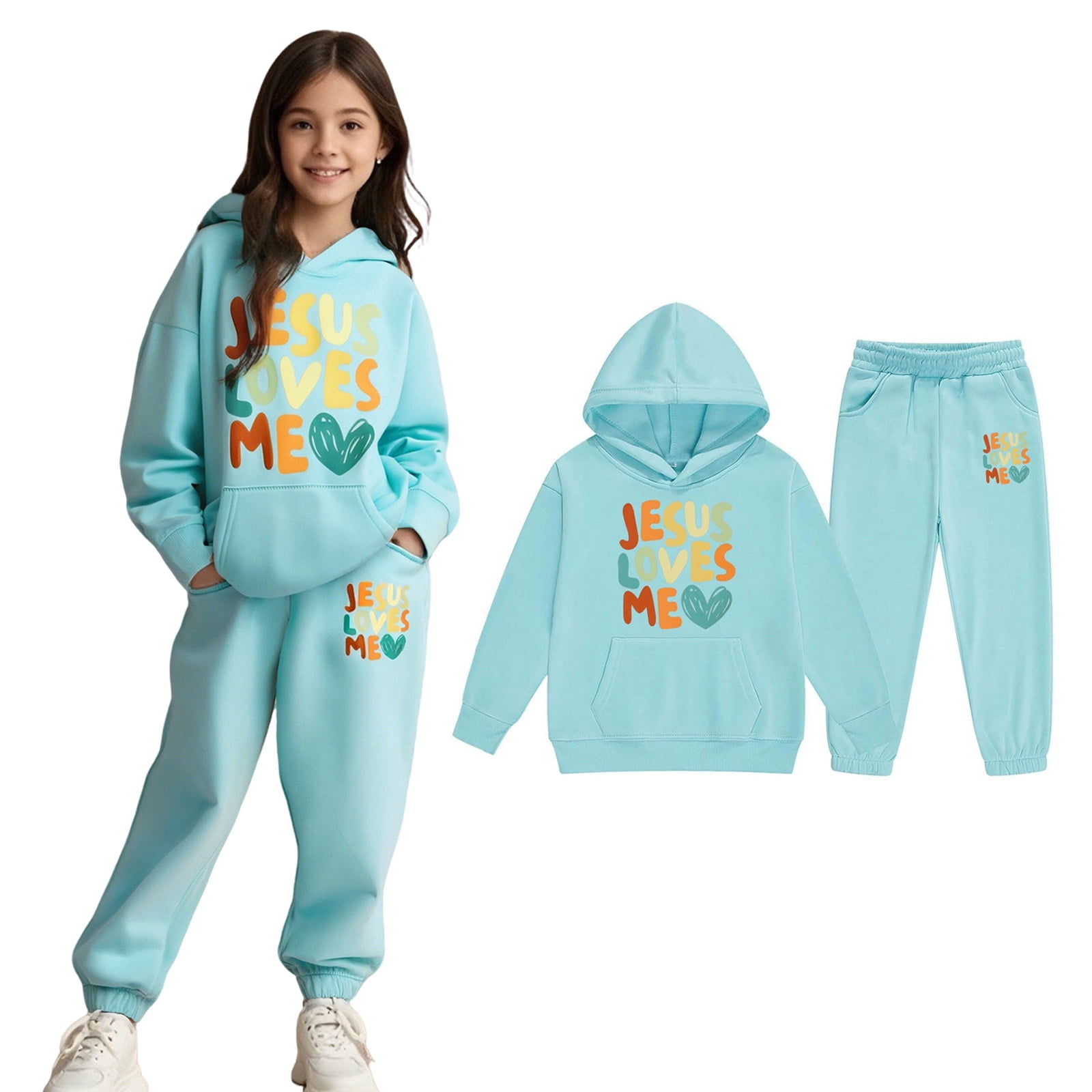Tween Tracksuit Athletic Sweatsuits Sets 2 Piece Long Sleeve Light Blue ...