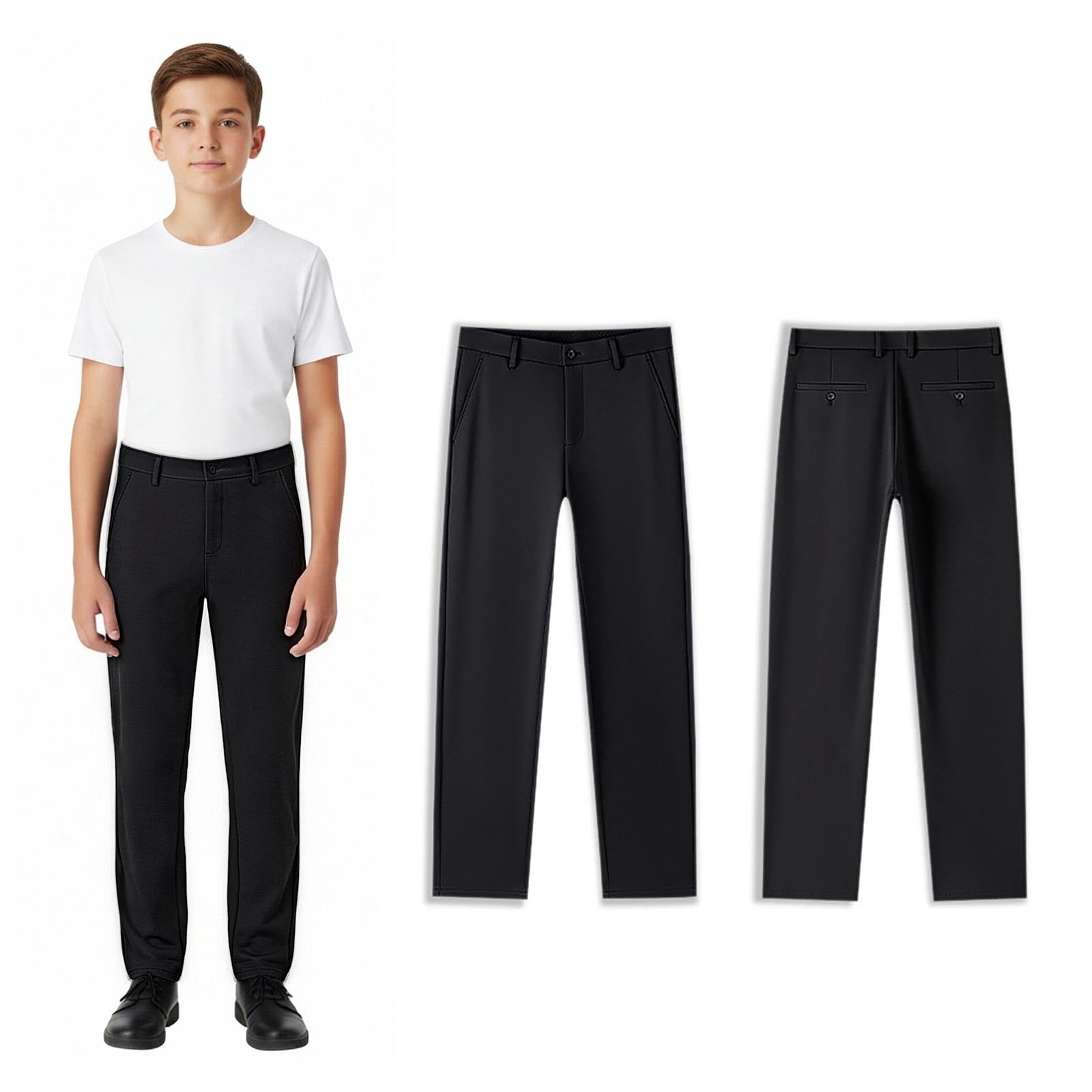 Tween Uniforms for Boys Dress Pants Adjustable Waist Skinny Pants with ...