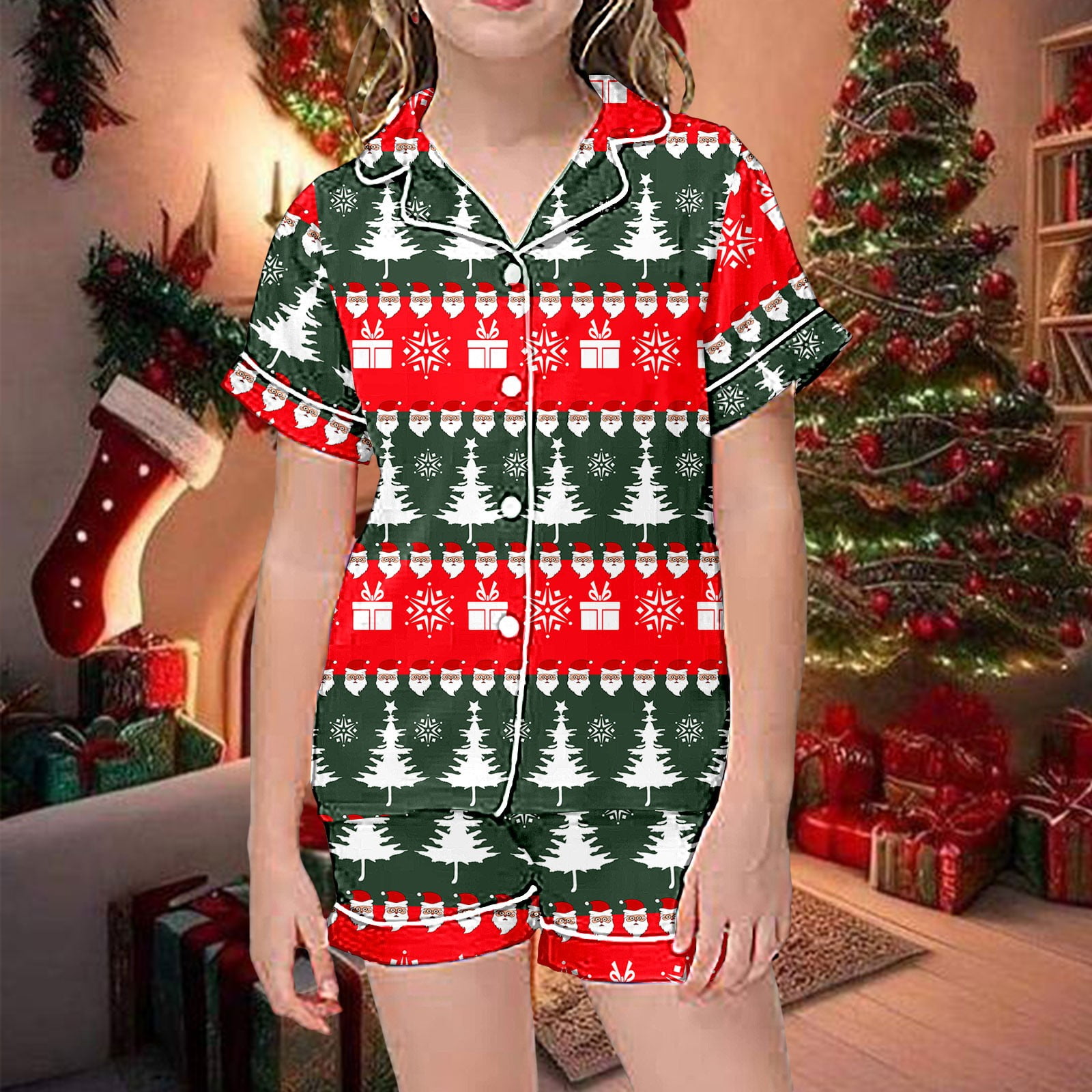 Tweens Pajamas Christmas Set Gray Silk Pjs For Girls Button Down Tops ...