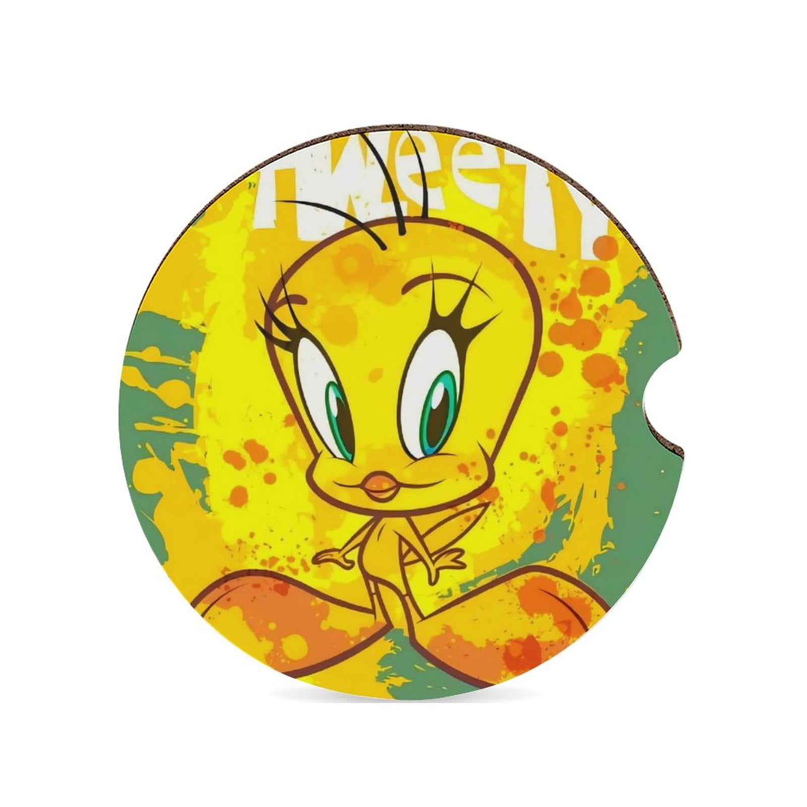 Tweety Bird Cartoon car coaster with finger notches and cork base car ...