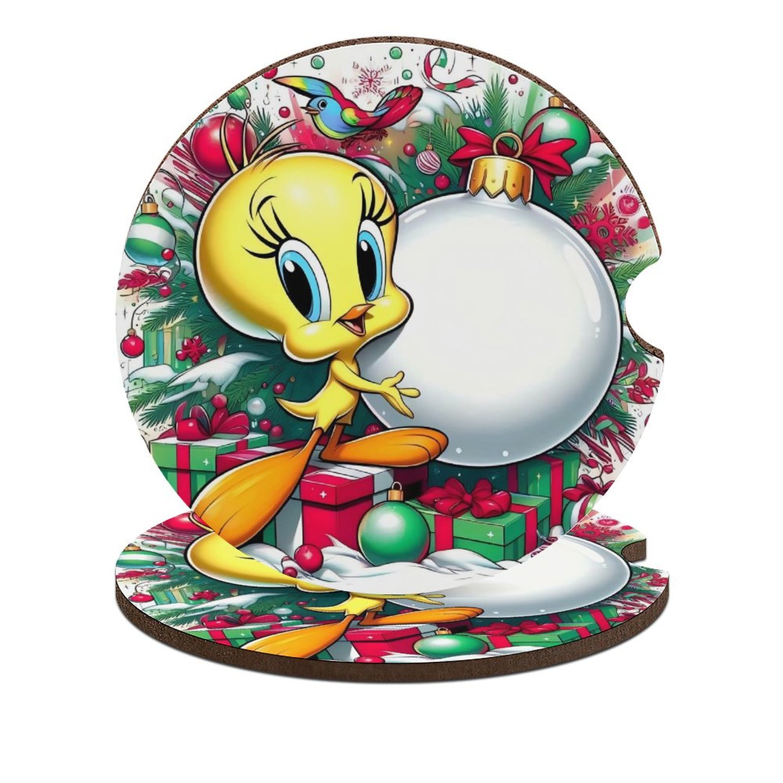 Tweety Bird Cartoon car coaster with finger notches and cork base car ...
