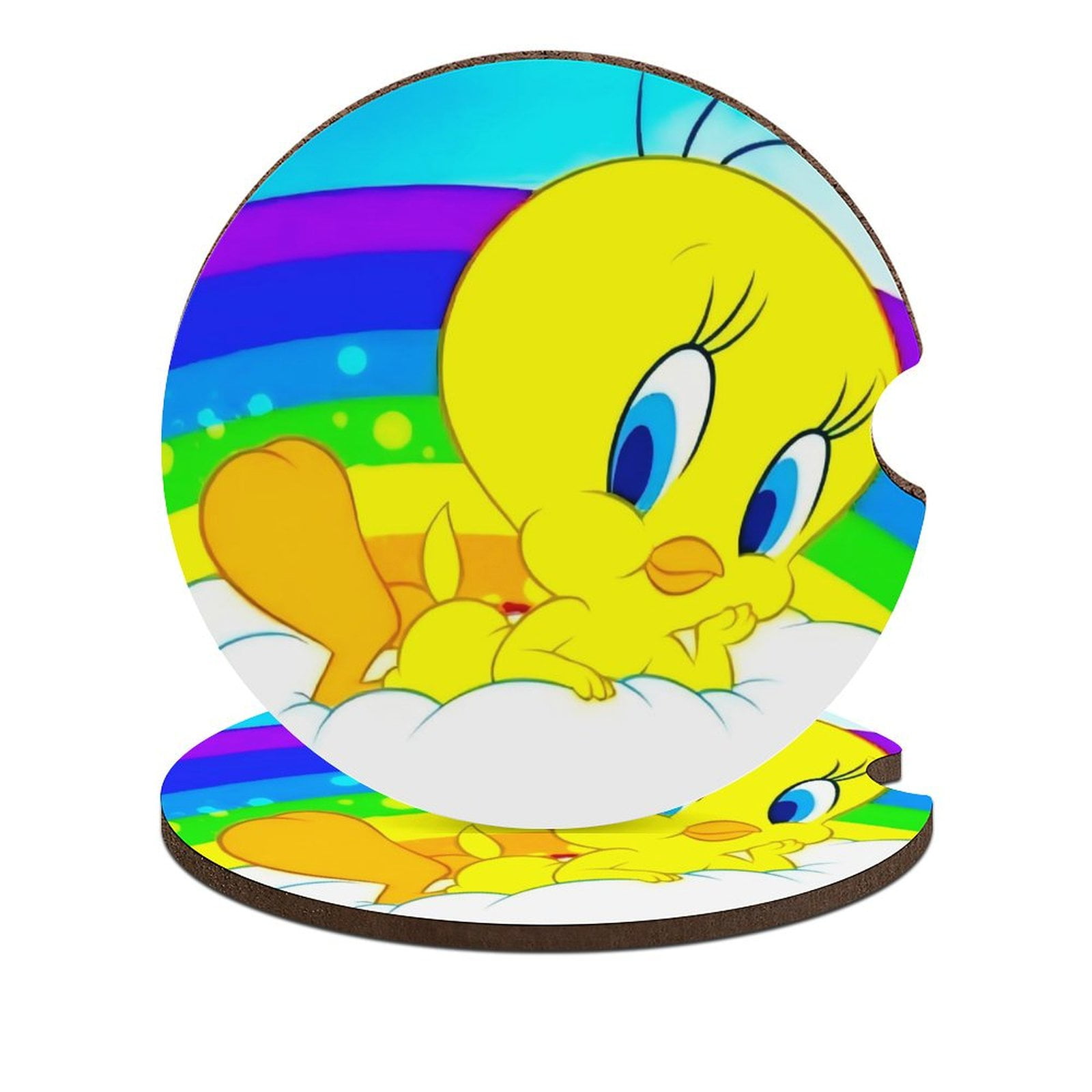 Tweety Bird Cartoon car coaster with finger notches and cork base car ...
