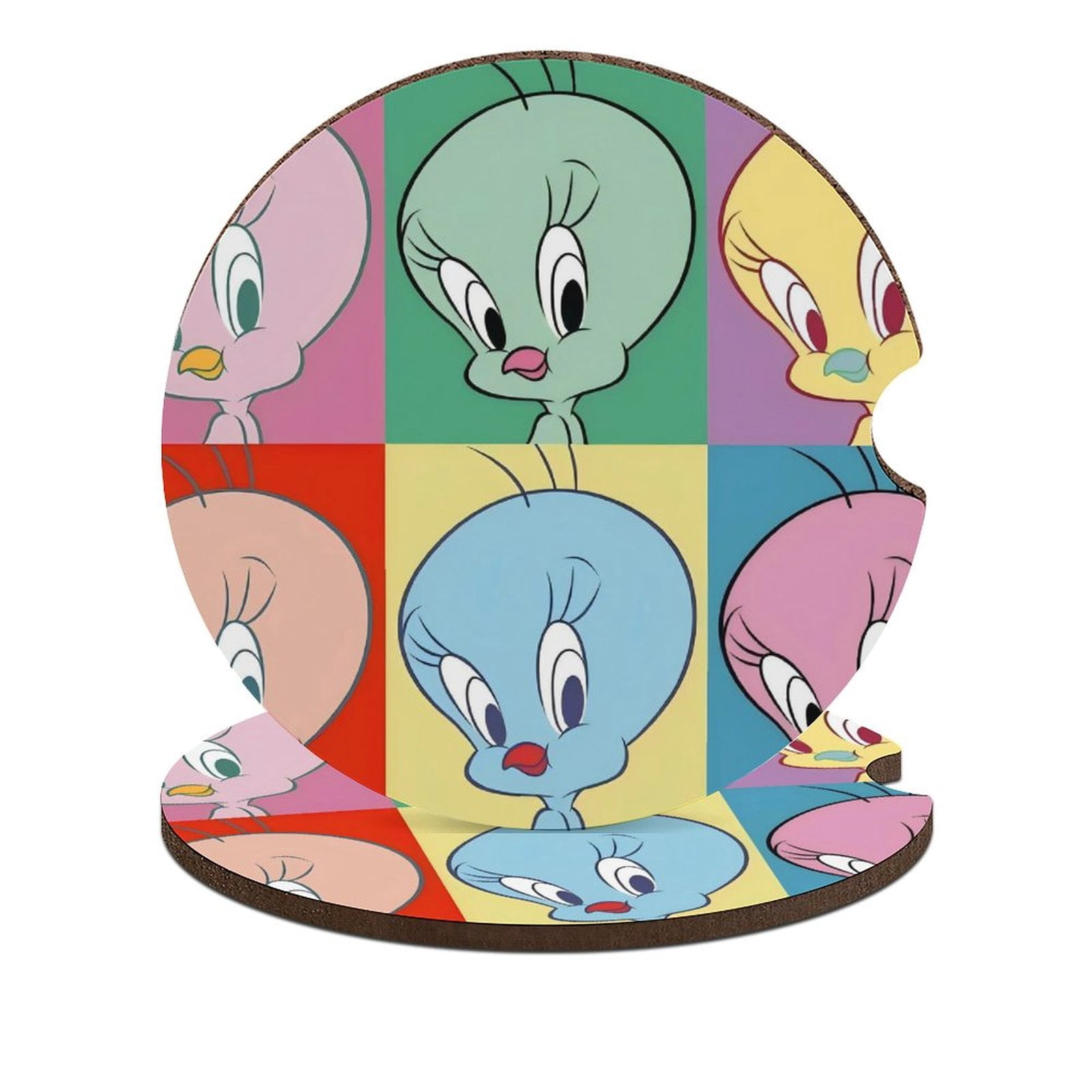 Tweety Bird Cartoon car coaster with finger notches and cork base car ...