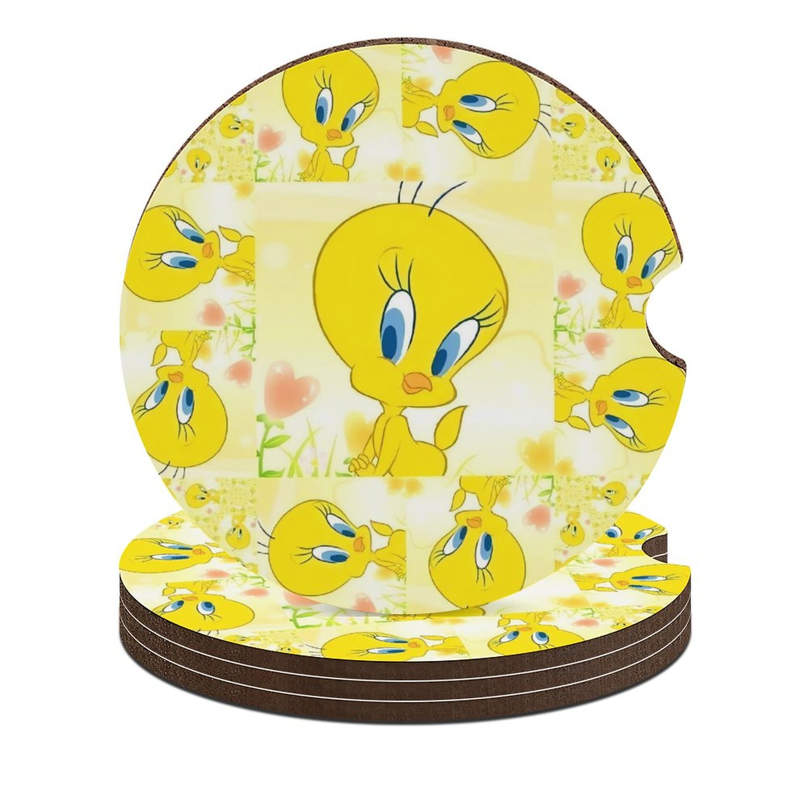 Tweety Bird Cartoon car coaster with finger notches and cork base car ...
